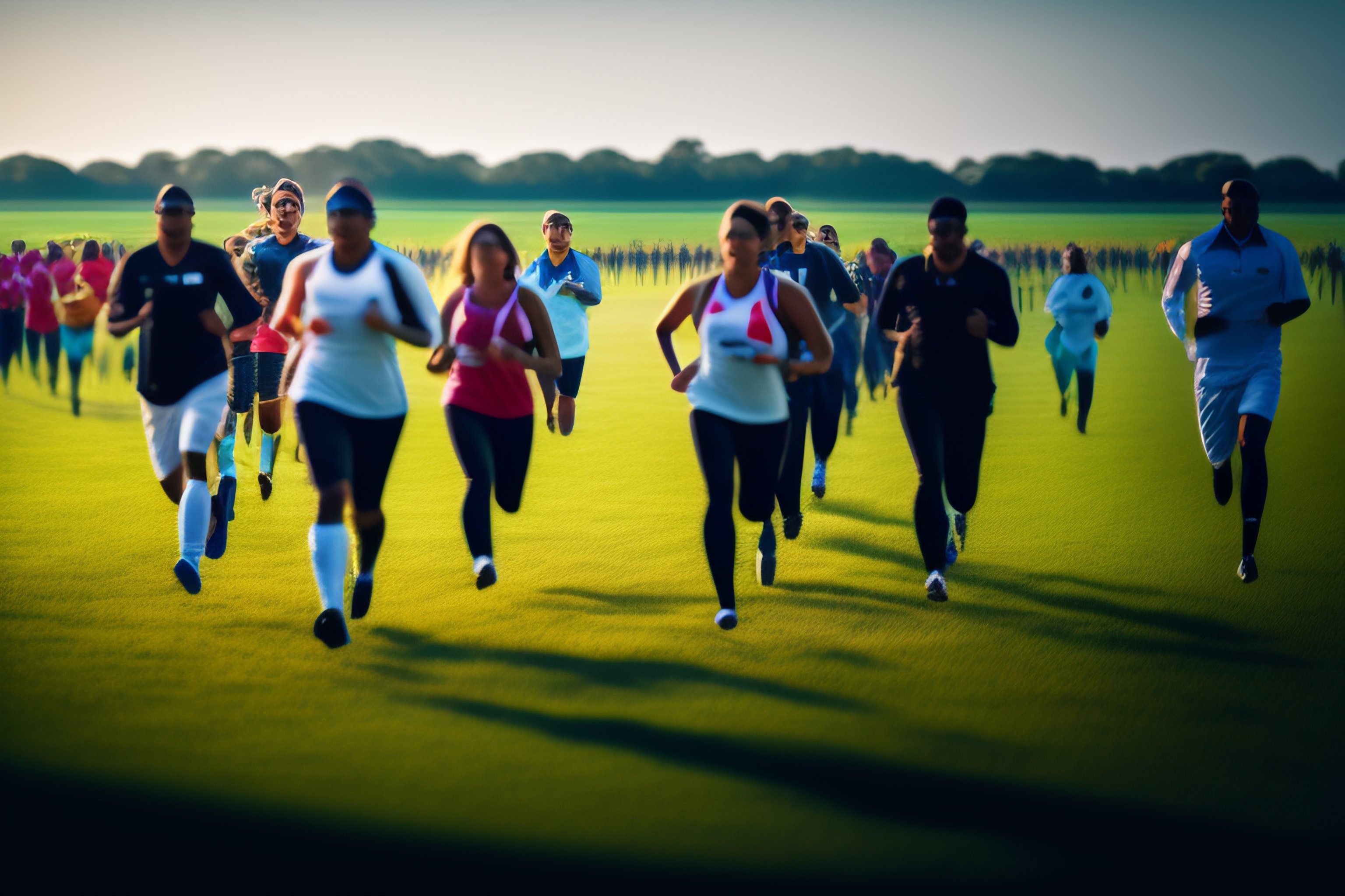 Lexica - Background full of people chasing, front view, grass ground ...