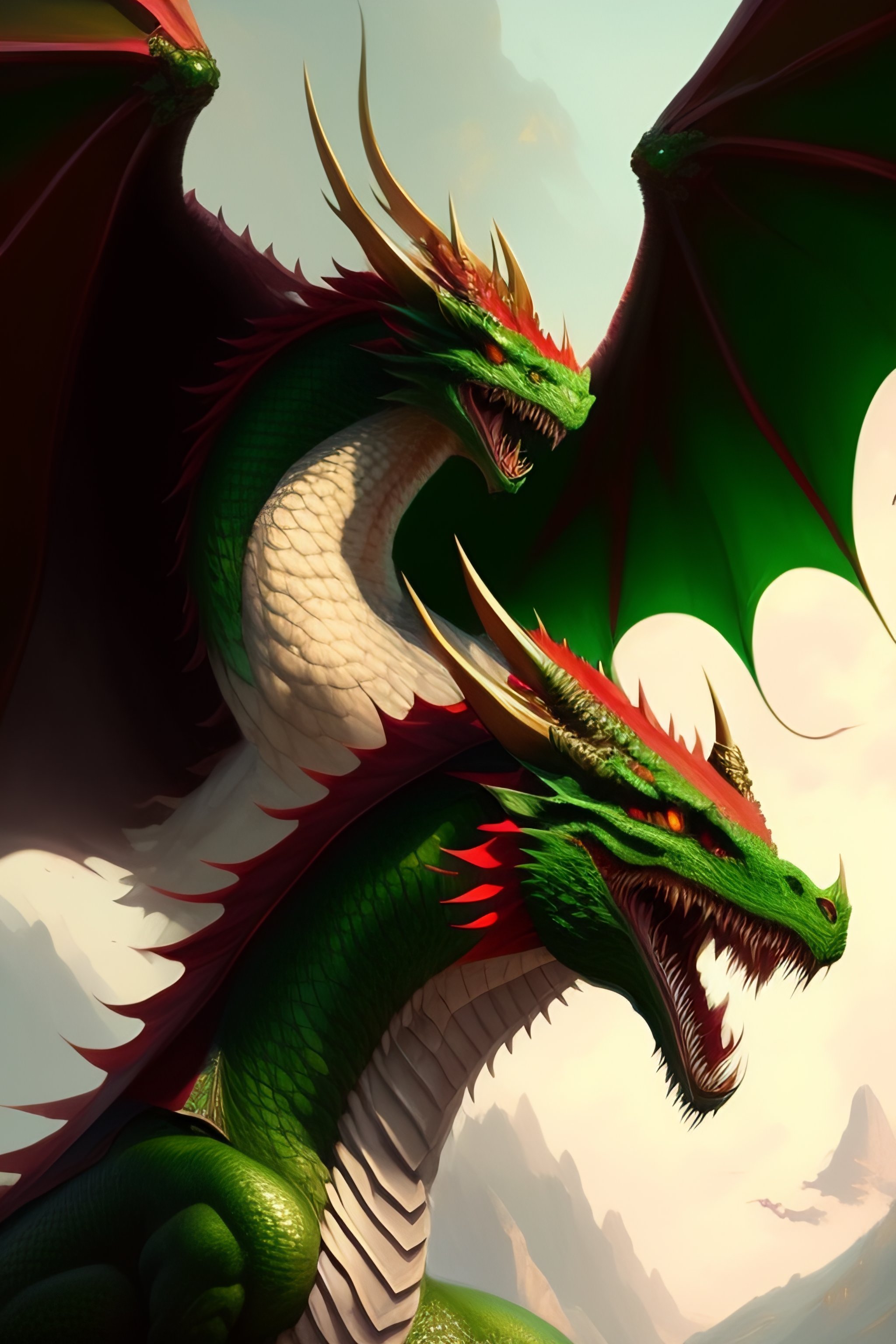 Lexica - One green dragon fighting a red dragon in the sky, by greg ...