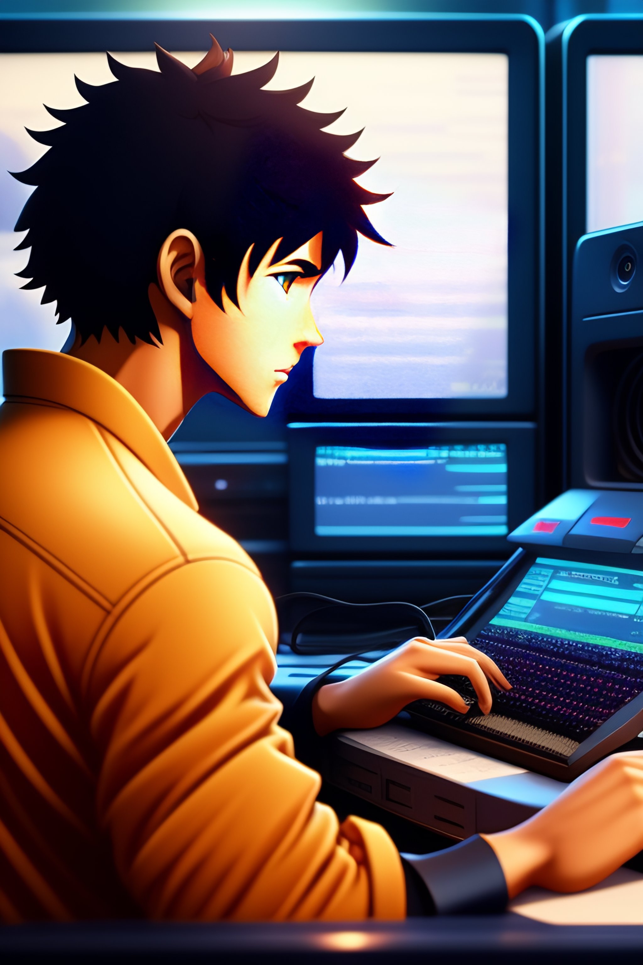 Lexica - A guy in from of an old school apple 2 typing some code, anime ...