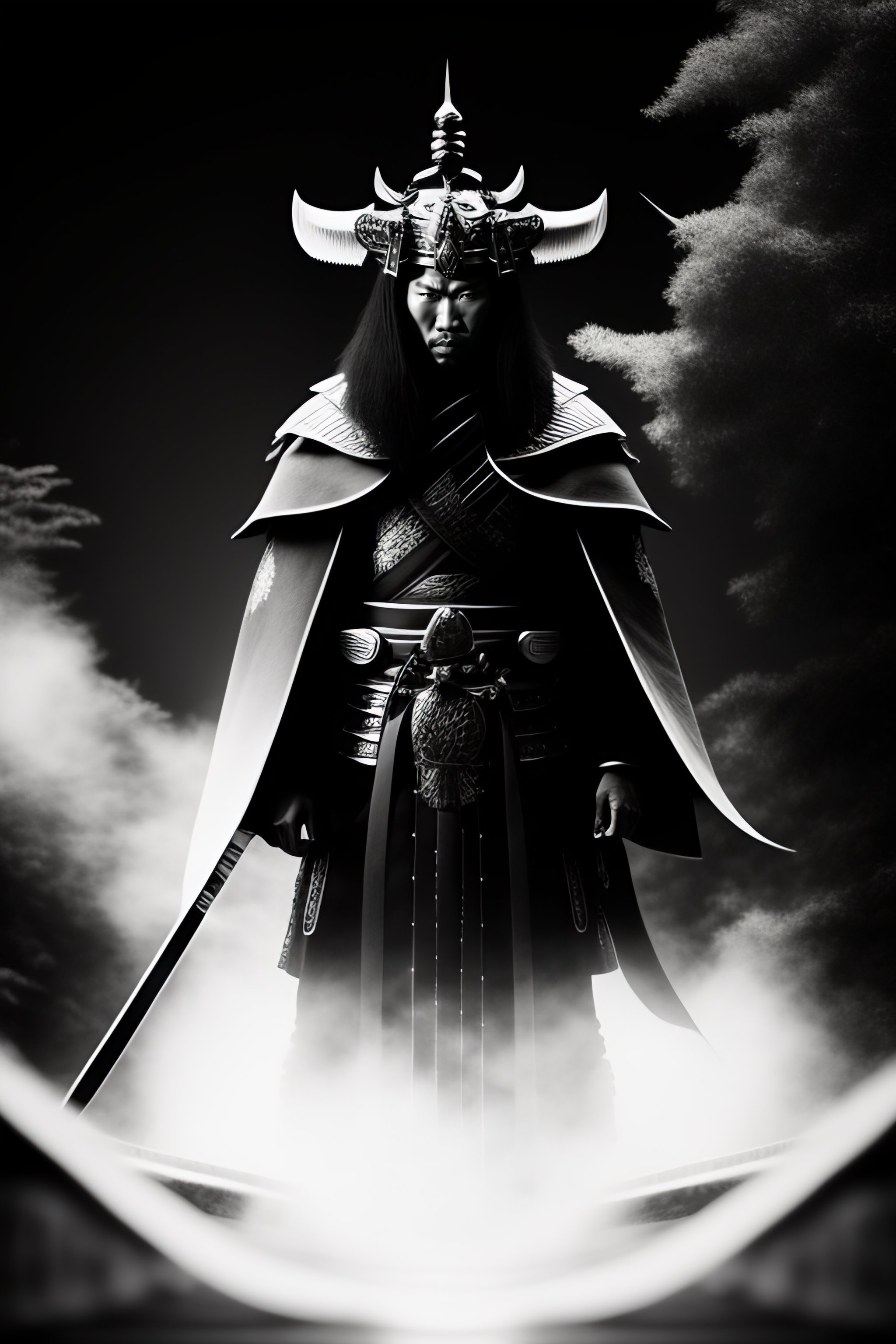 Lexica - Demon samurai black and white