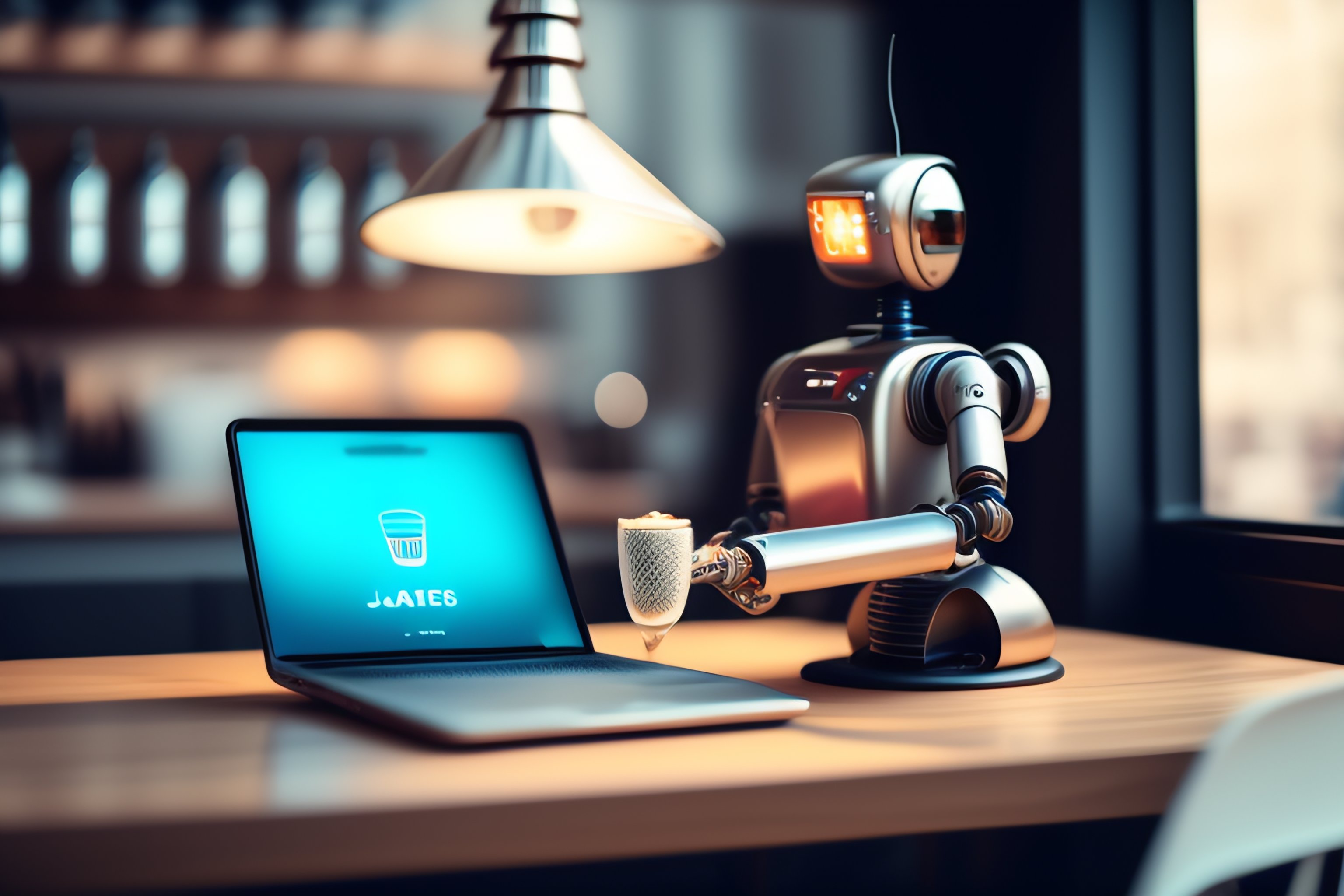 Lexica - Robot working in a cafe on macbook