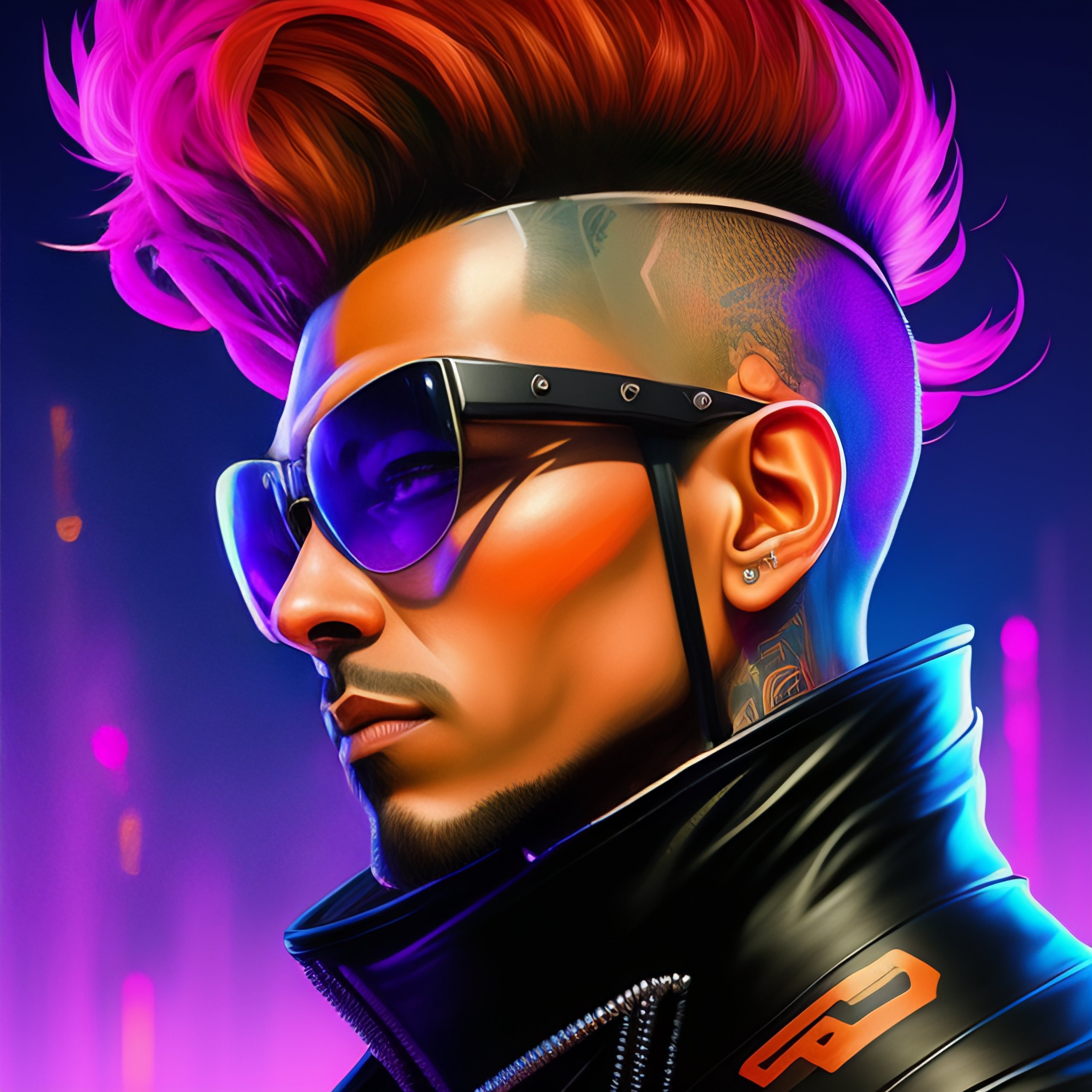 Lexica - The head of a male cyberpunk punker with mawhawk, glasses and ...