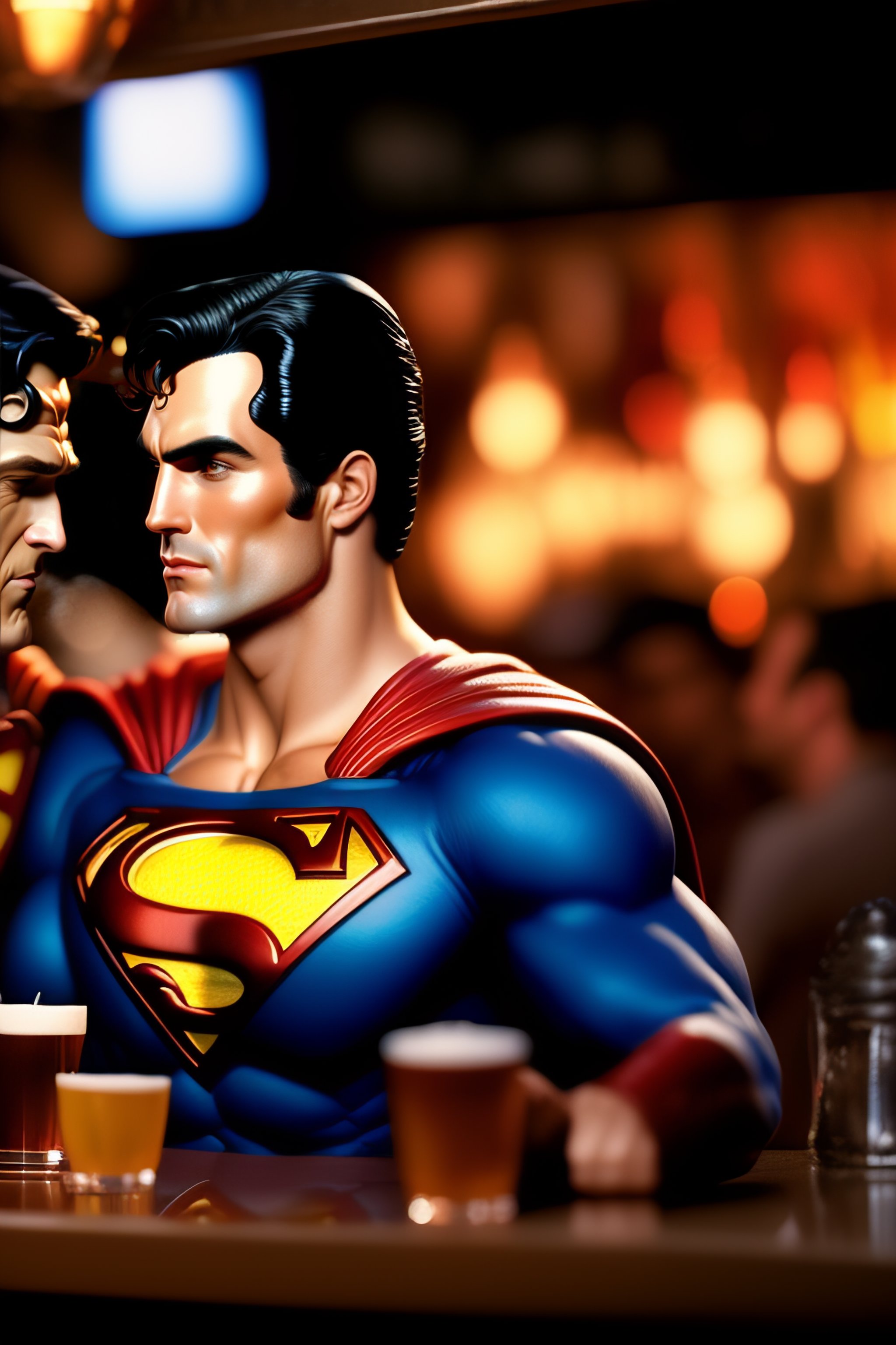 Lexica - Superman and Batman drunken in a bar
