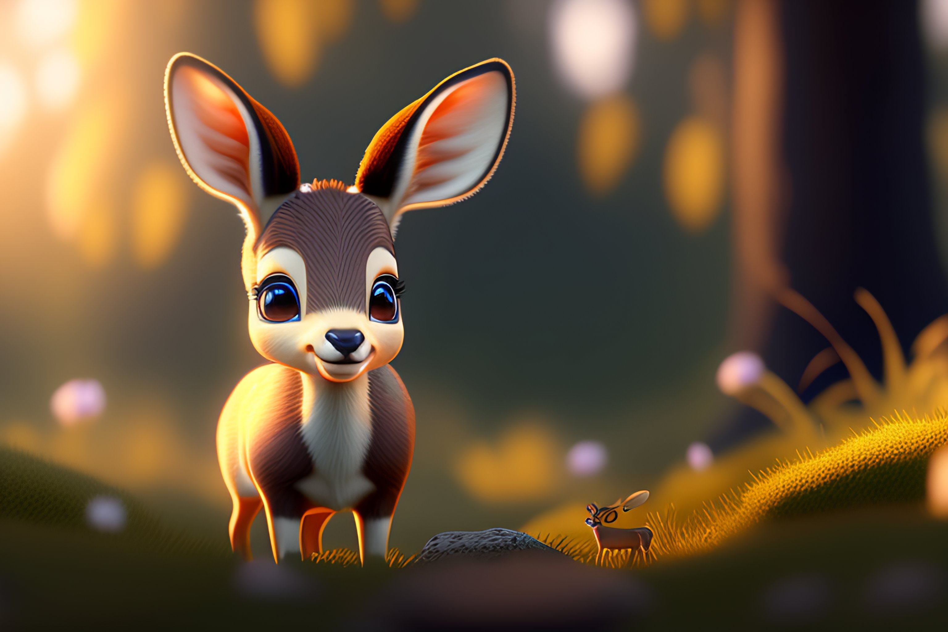 Lexica - Cute adorable little bambi deer waving and smiling greeting me ...