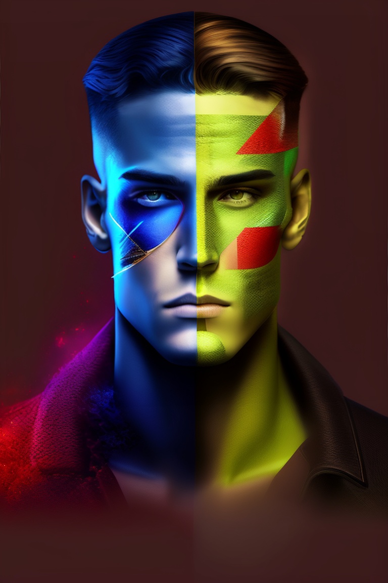 Lexica - Male, Young adult 19, half face is fully damaged with acid, devil