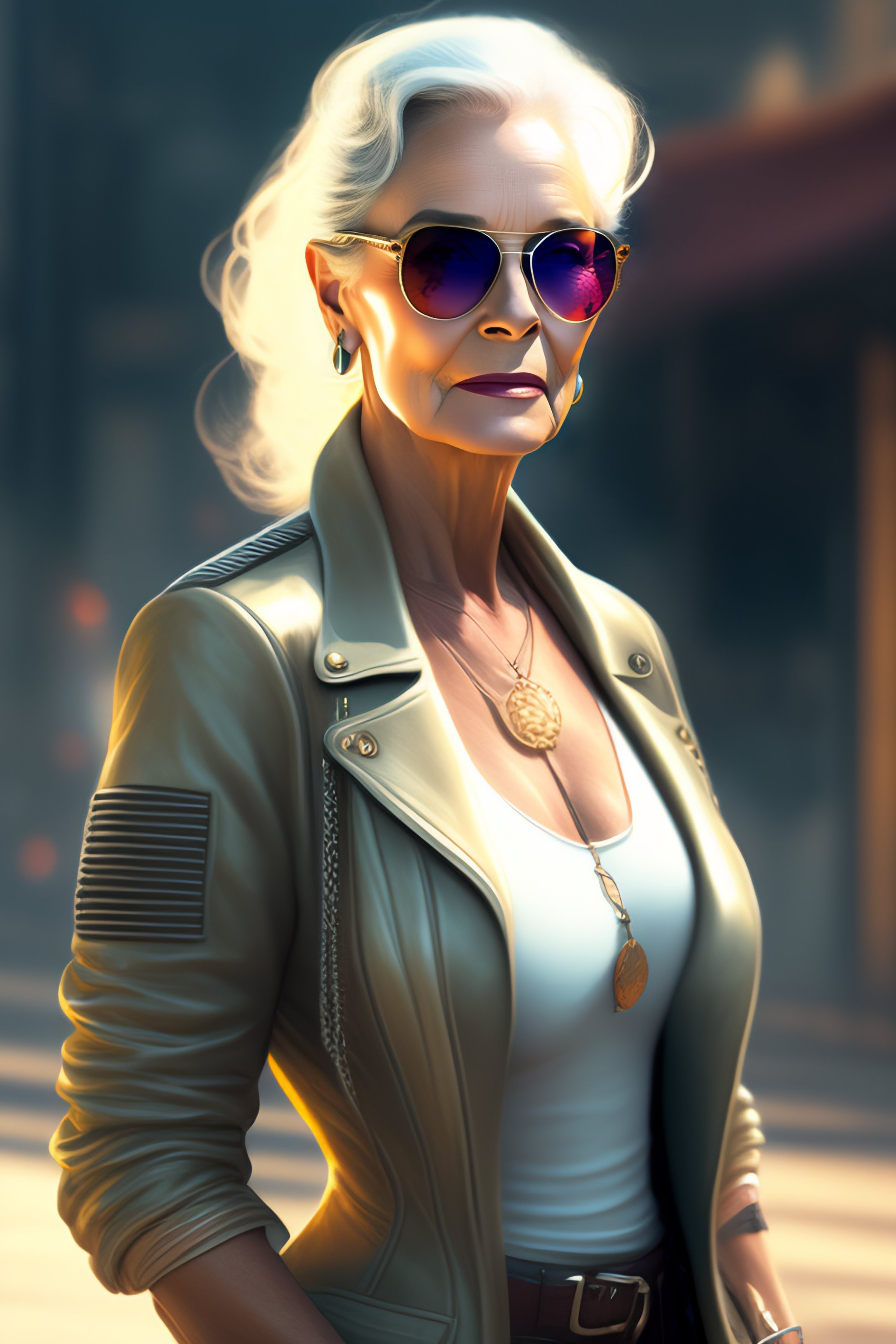 Lexica - Portrait of a cyberpunk woman in her seventies based on Robin ...