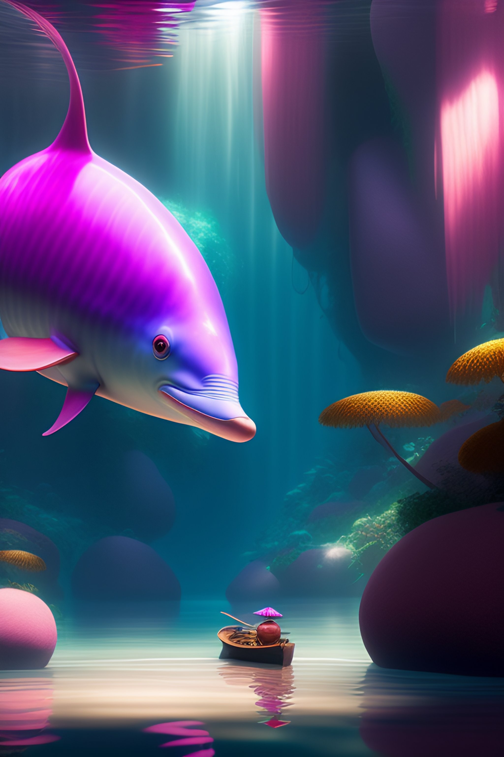 Lexica - A Amazon river pink dolphin by pixar in the rainforest ...