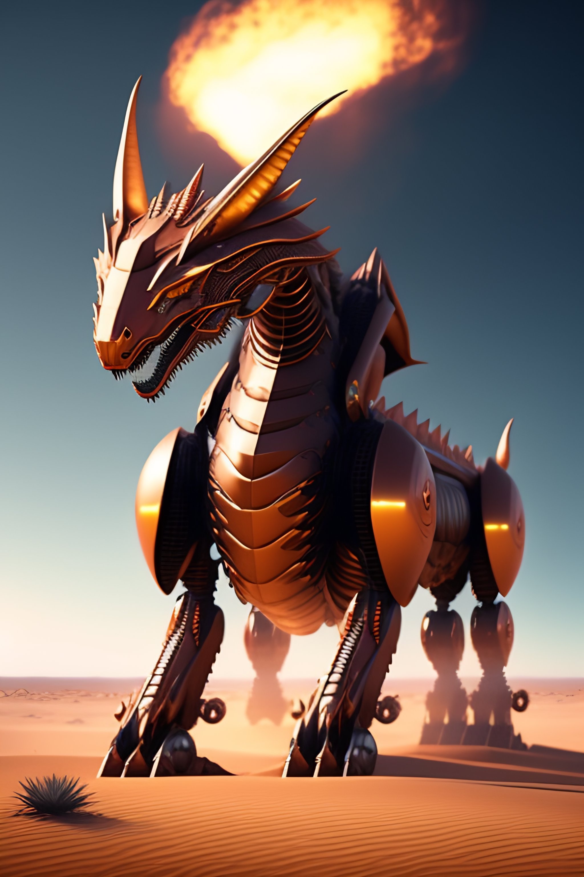 Lexica - A robot dragon in the middle of an empty desert