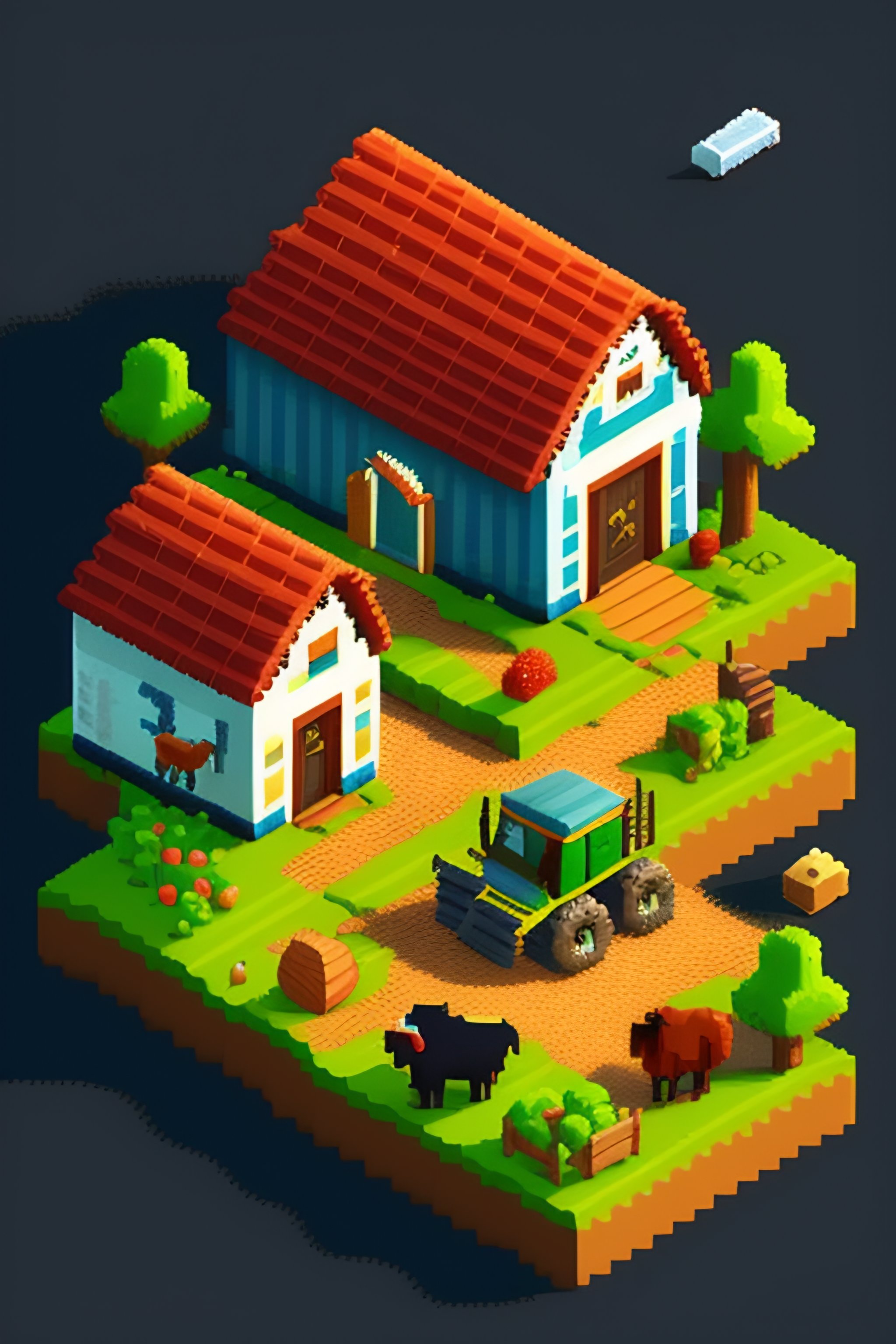 Lexica - A pixel art isometric of a farm