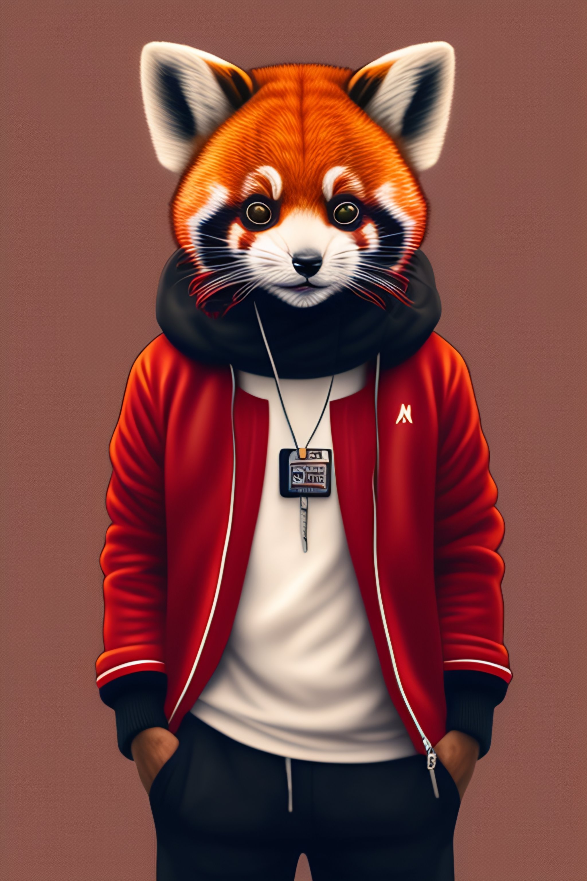 Lexica - Cute small humanoid cat, wearing a red panda mask , wearing ...