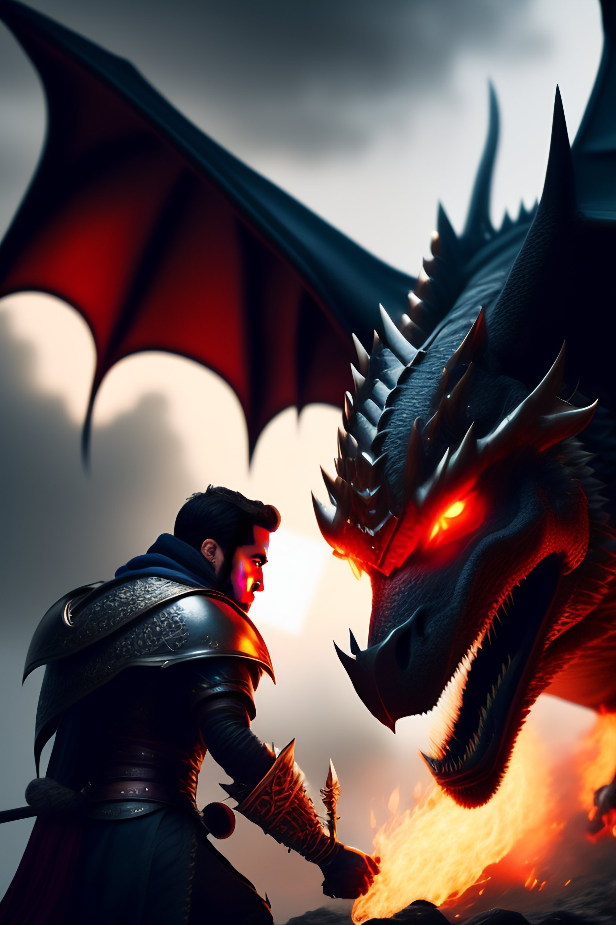 Lexica - An intense battle between a dragon and a man, pixar style ...
