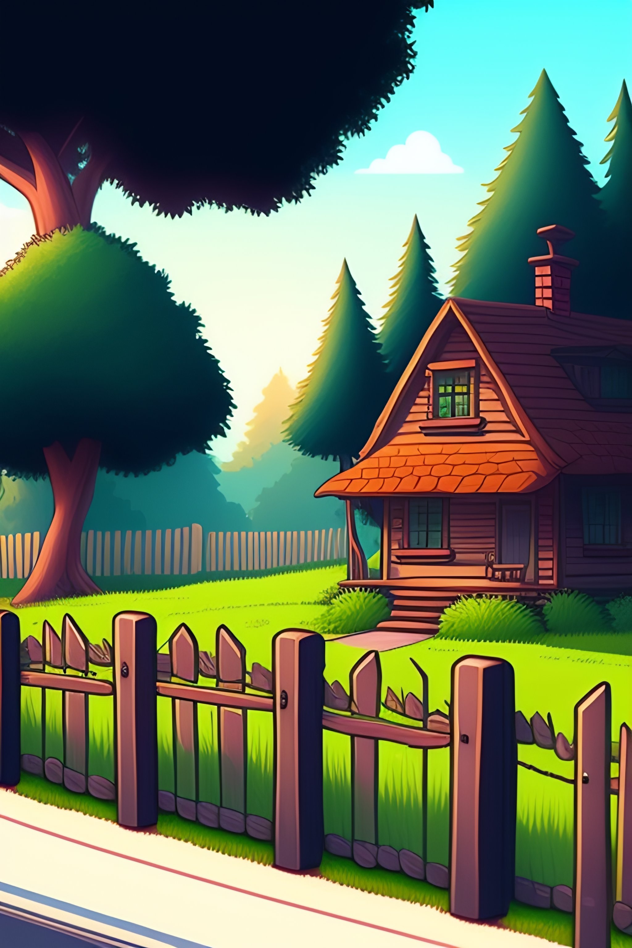 Lexica - A picture of a little house on a quiet street, with a fence ...