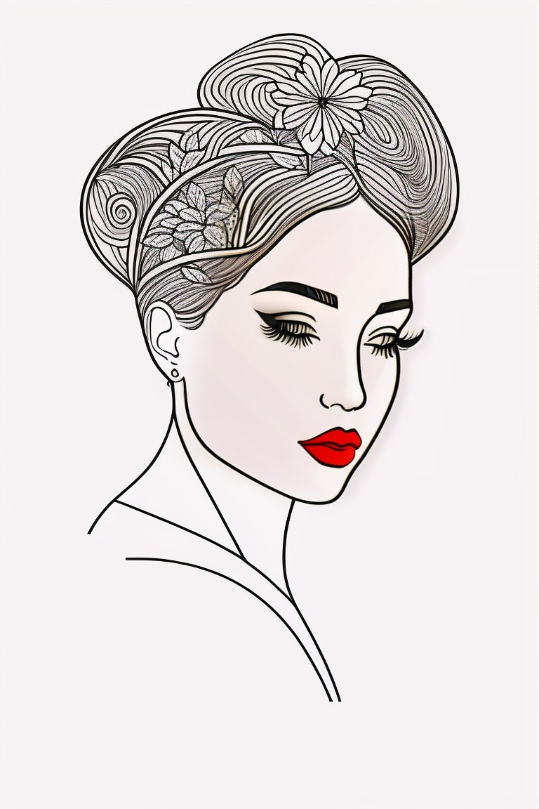 Lexica - A simple pen sketch of a lady with flowers as a head, in the ...