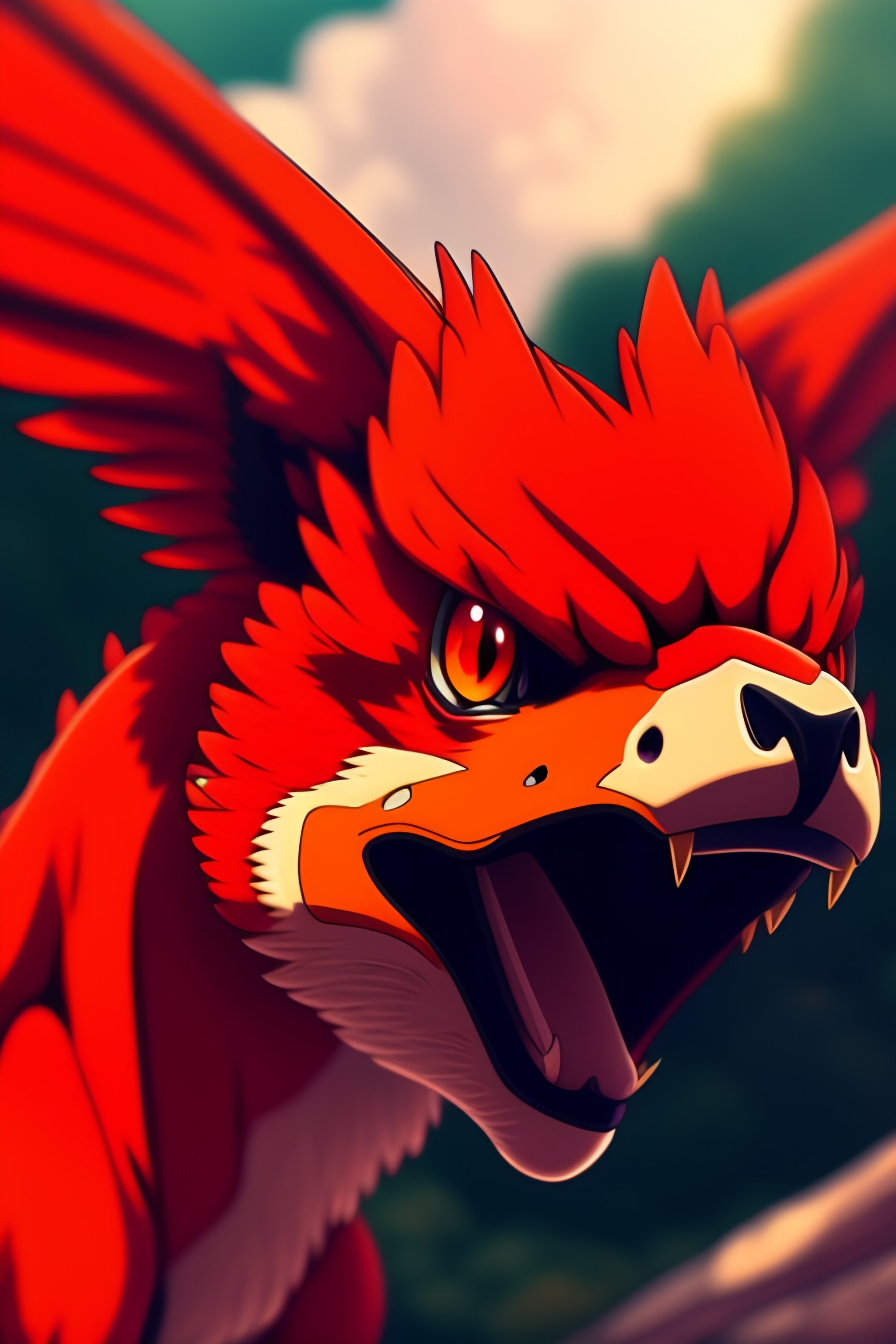 Lexica - Anime illustration of a red raptor like pokemon with a v crest ...