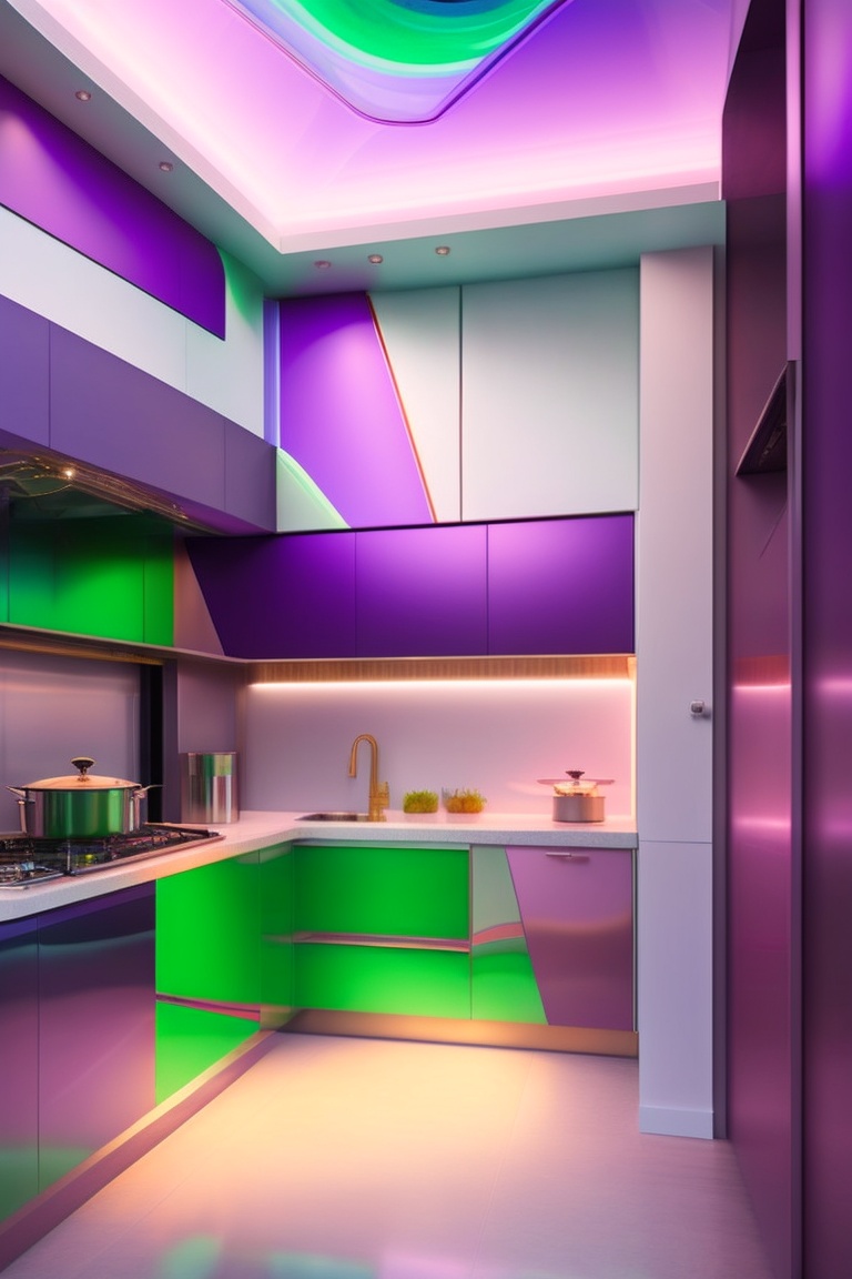 Lexica - Green and purple Interior of luxury kitchen 12 square meters ...