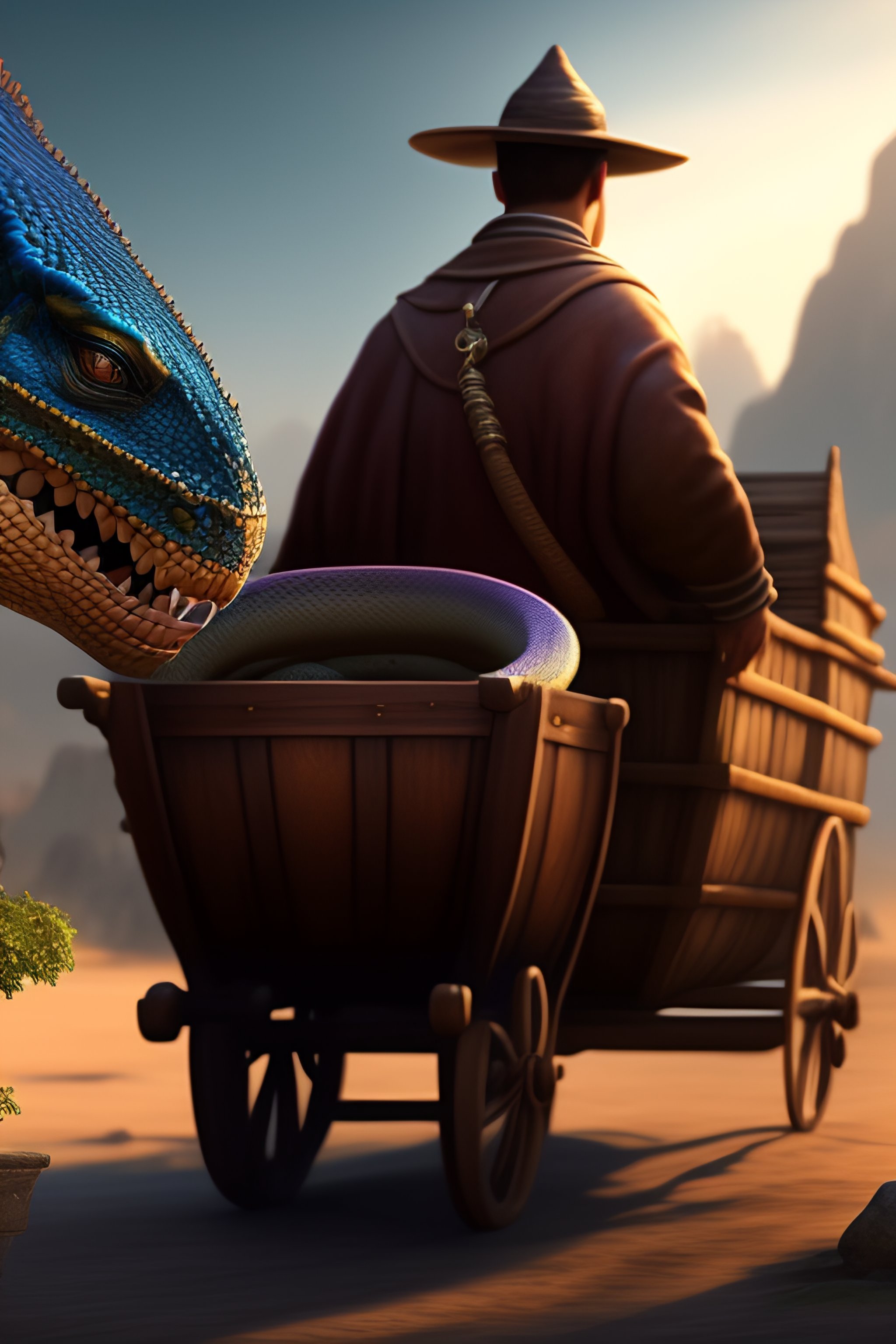 Lexica - Fantasy merchant with a wagon of magical lizards and snakes ...