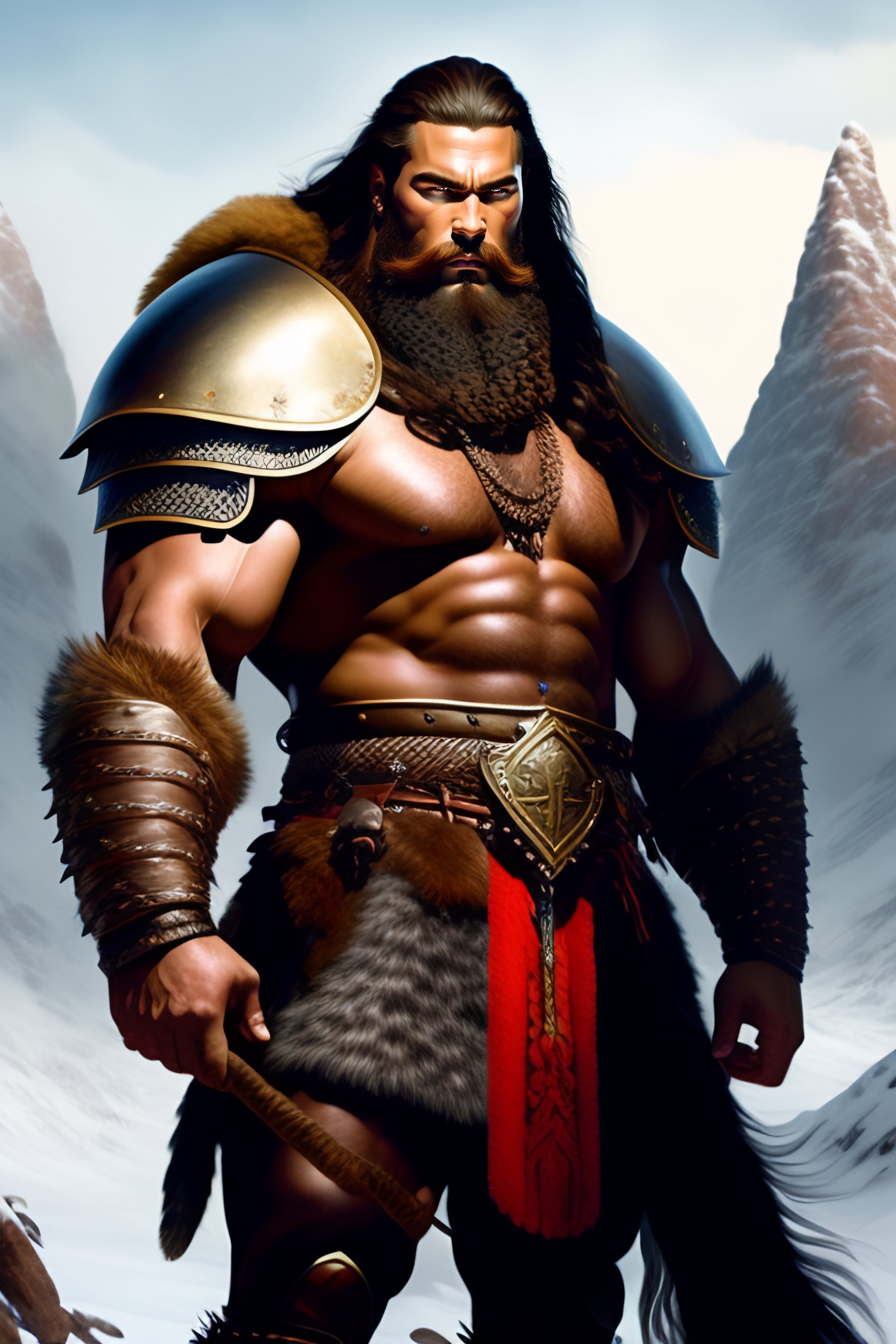 Lexica - Giant fierce and muscular male warrior in full armor, handsome ...