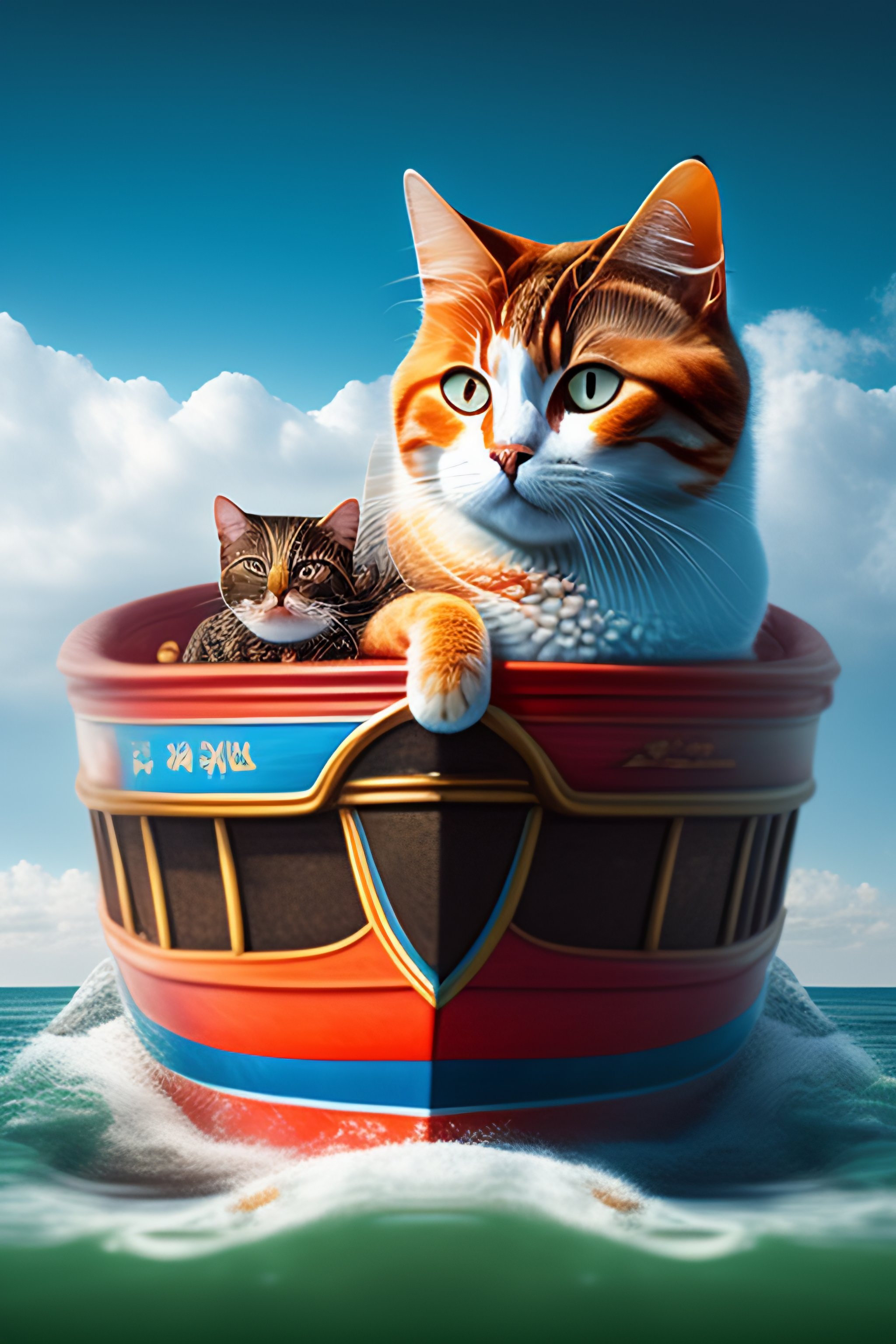 Lexica - A octopus cat riding a boat
