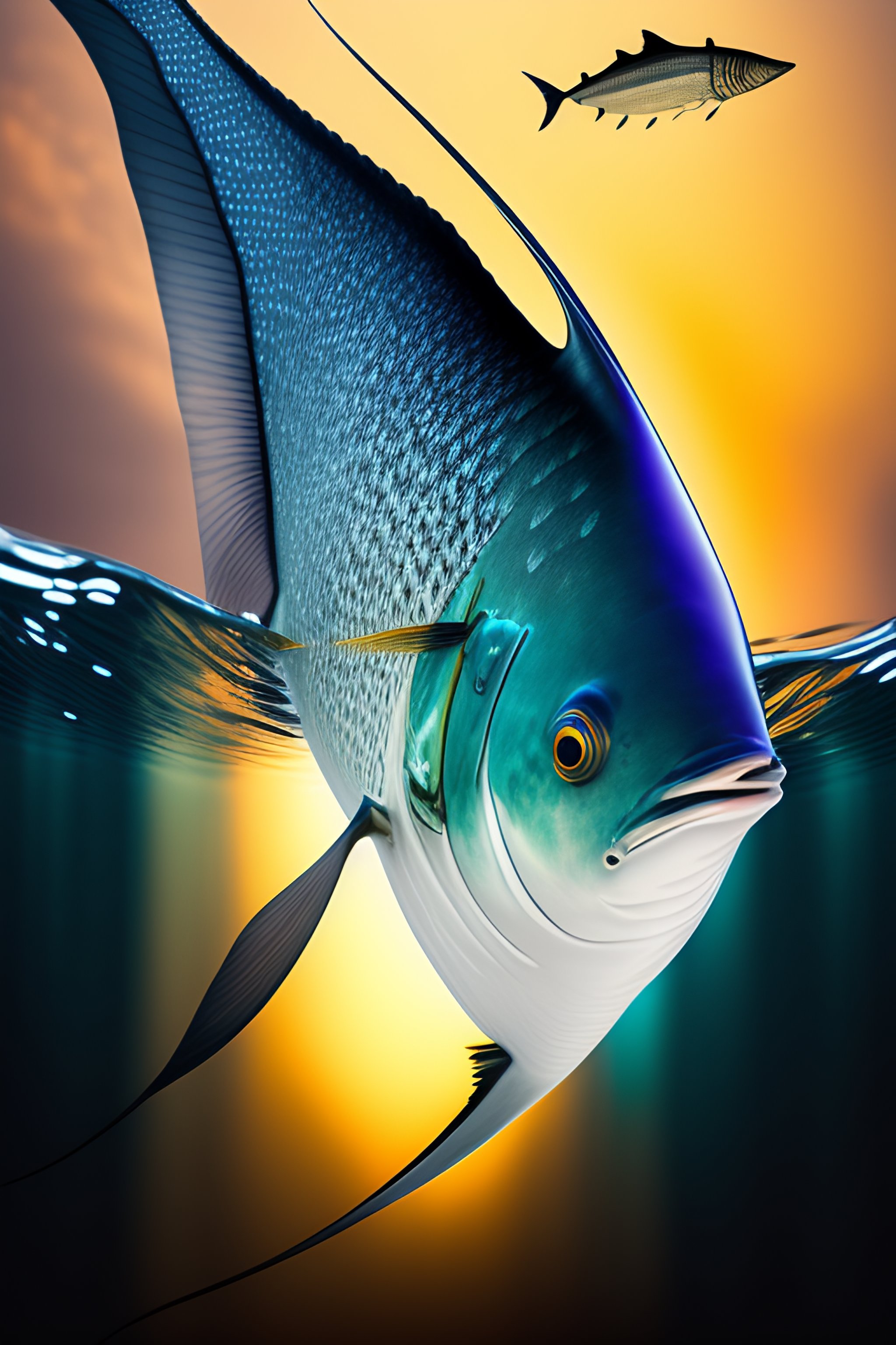 Lexica - Sailfish with dollar bill as dorsal fin