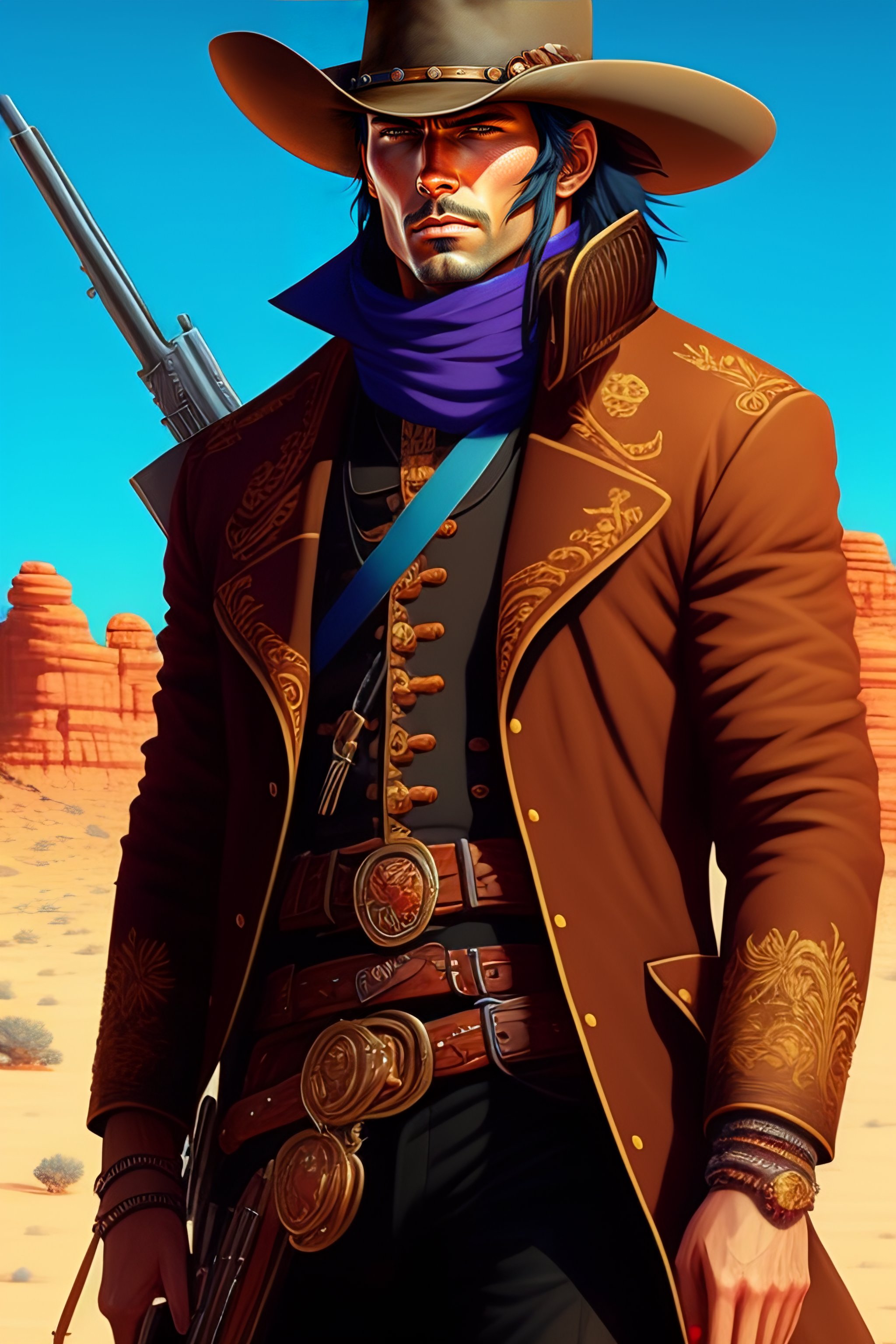 Lexica - Wild west portrait of a gunslinger man anime high quality ...