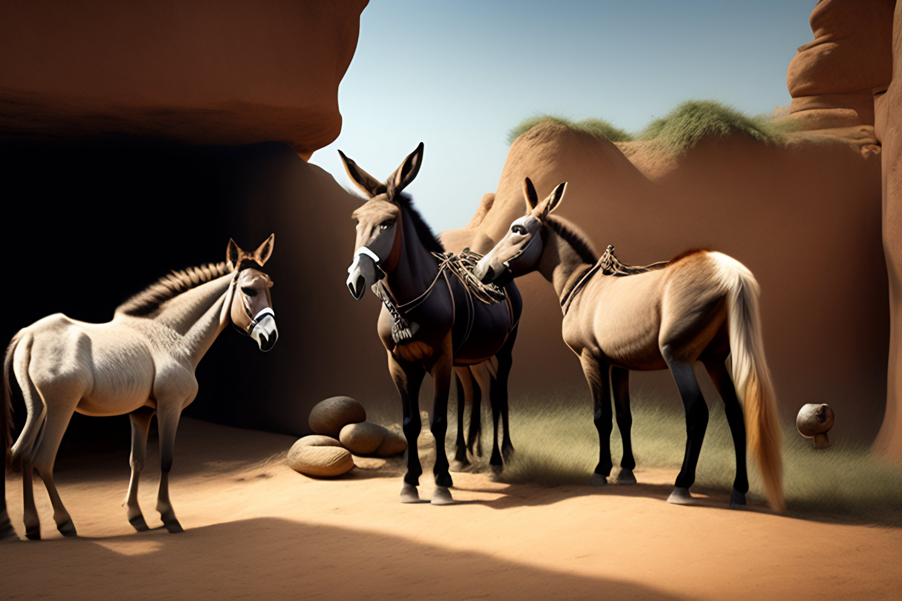 Lexica - Three donkeys acting silly with other animals embarking on ...