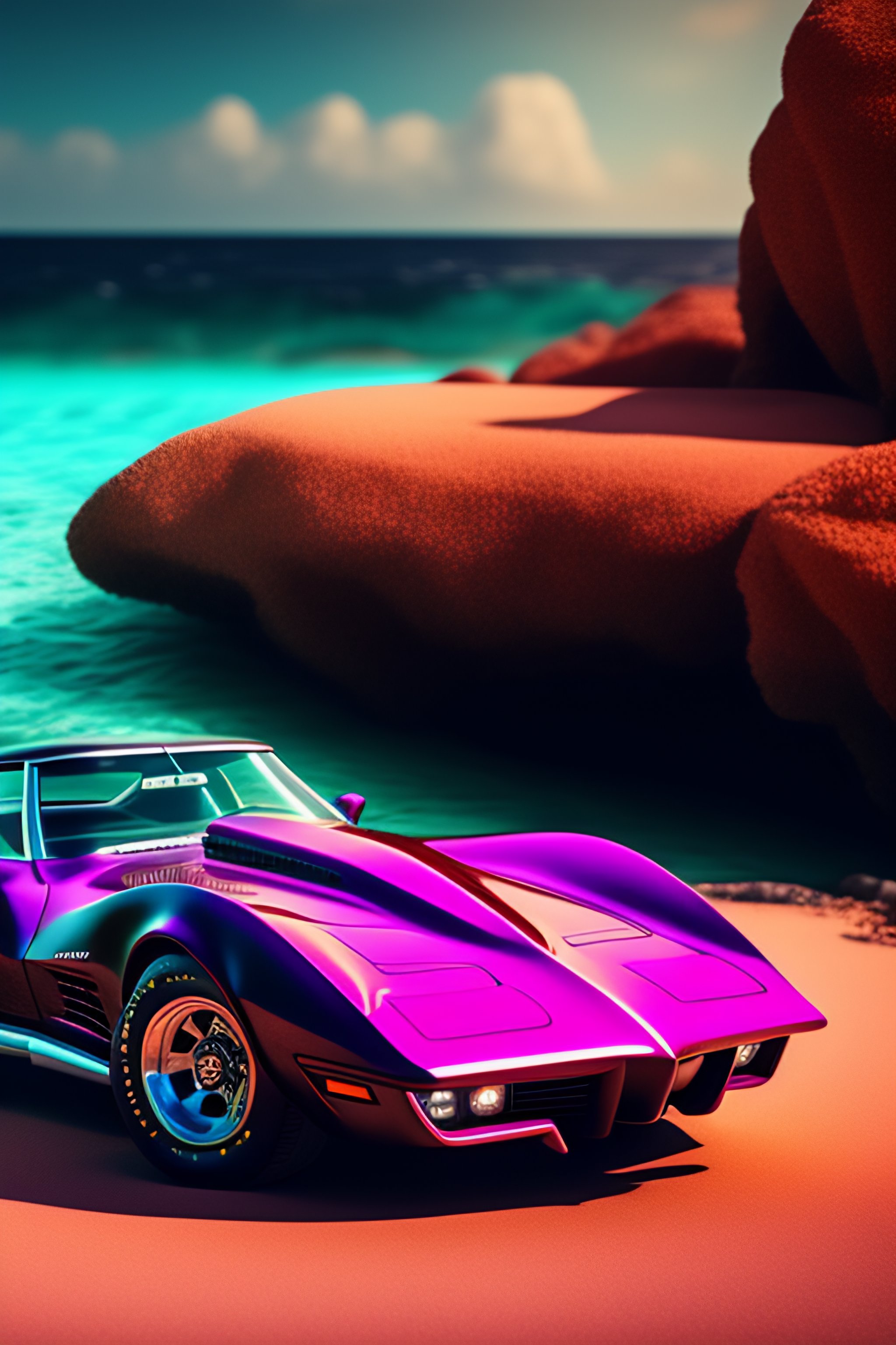 Lexica - Burgundy 1974 Corvette, underwater, sitting on ocean floor ...