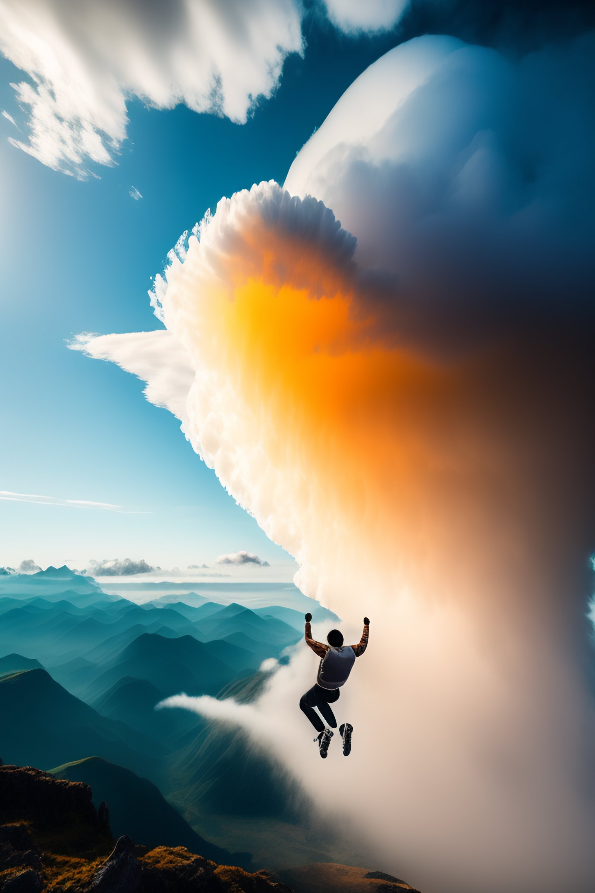 Lexica - Human jumping from cloud while eating an appler