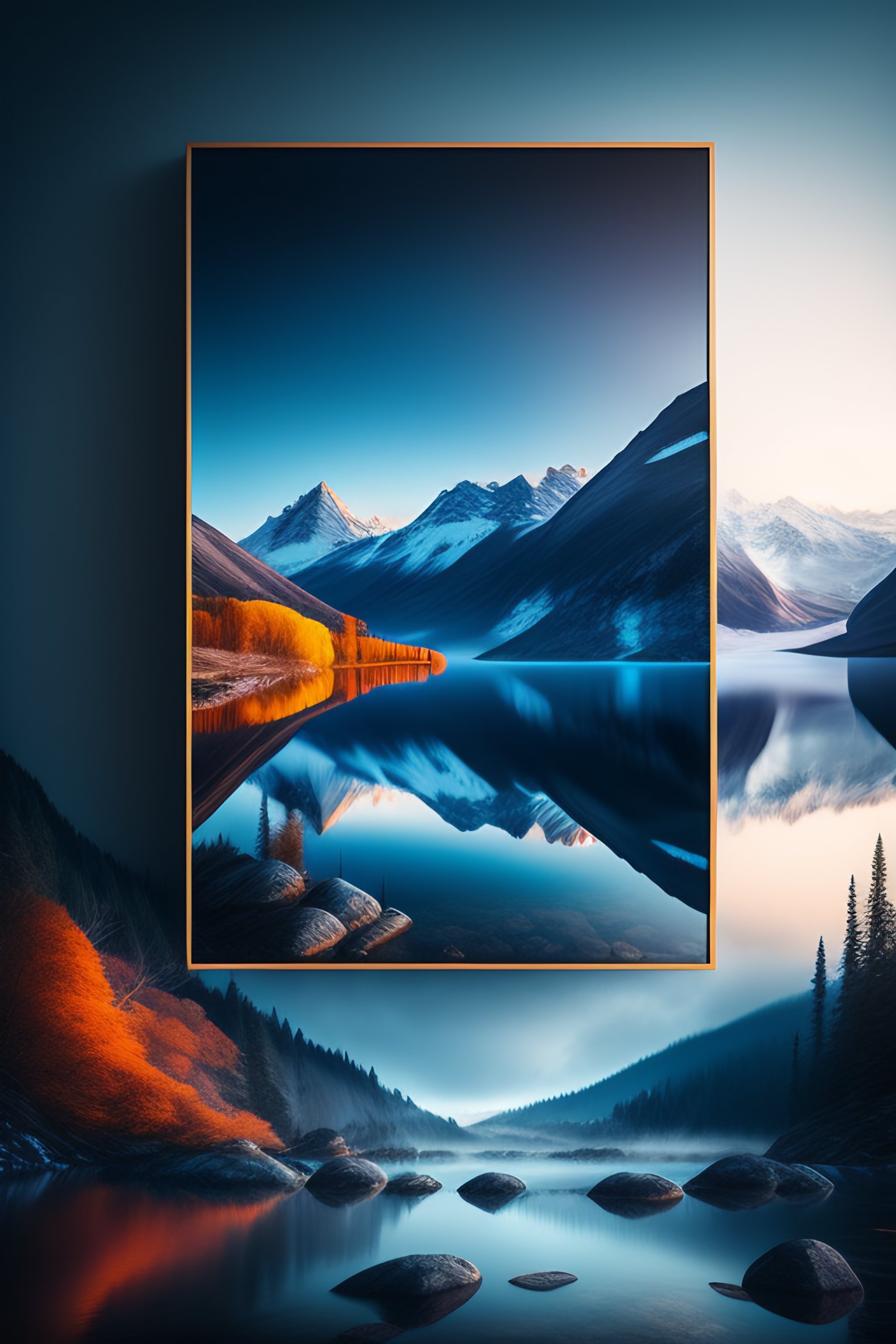 Lexica - A beautiful ethereal mountain scene with a blue lake by daniel ...