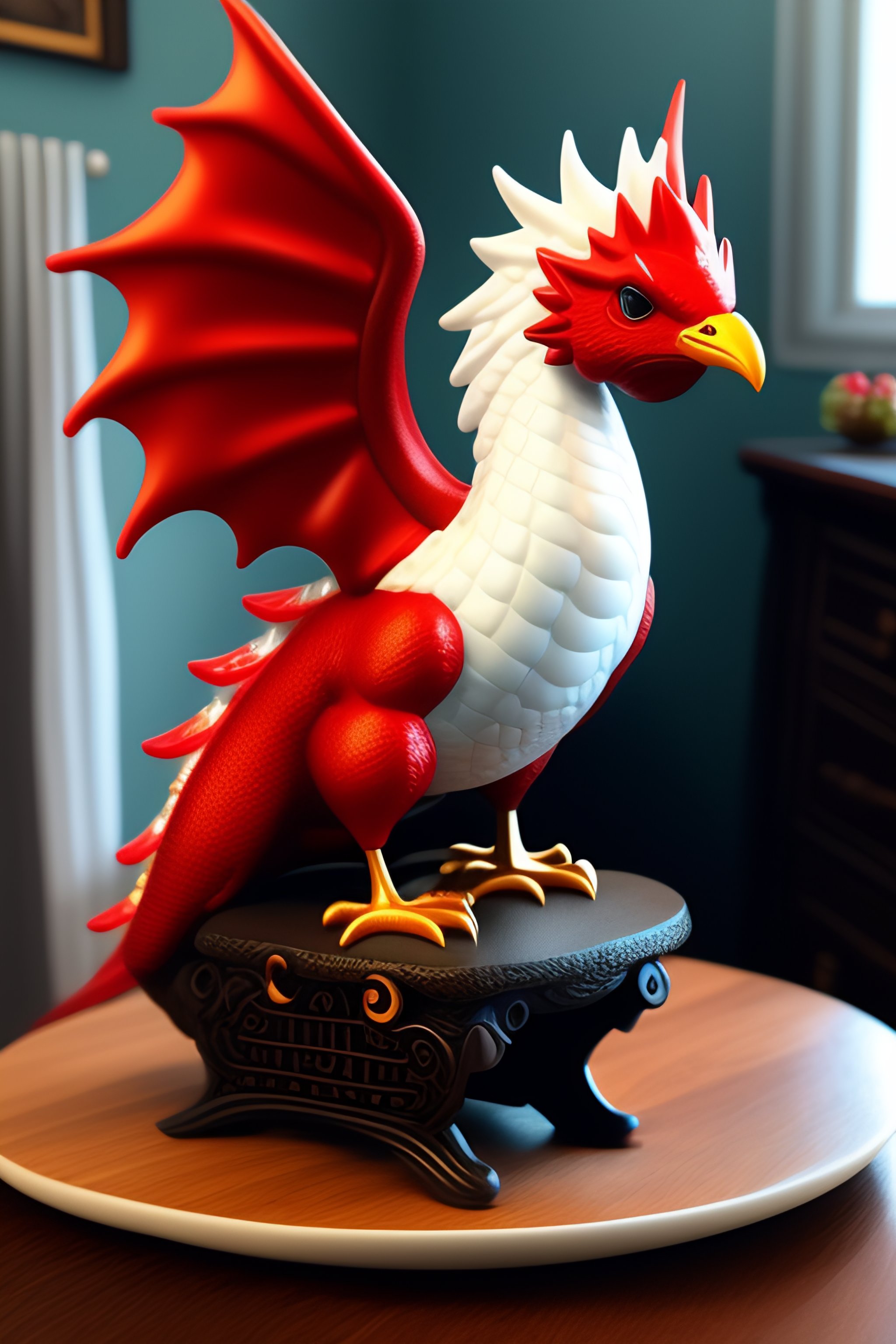 Lexica - Cute single chicken dragon, wings outstretched, sitting on the ...