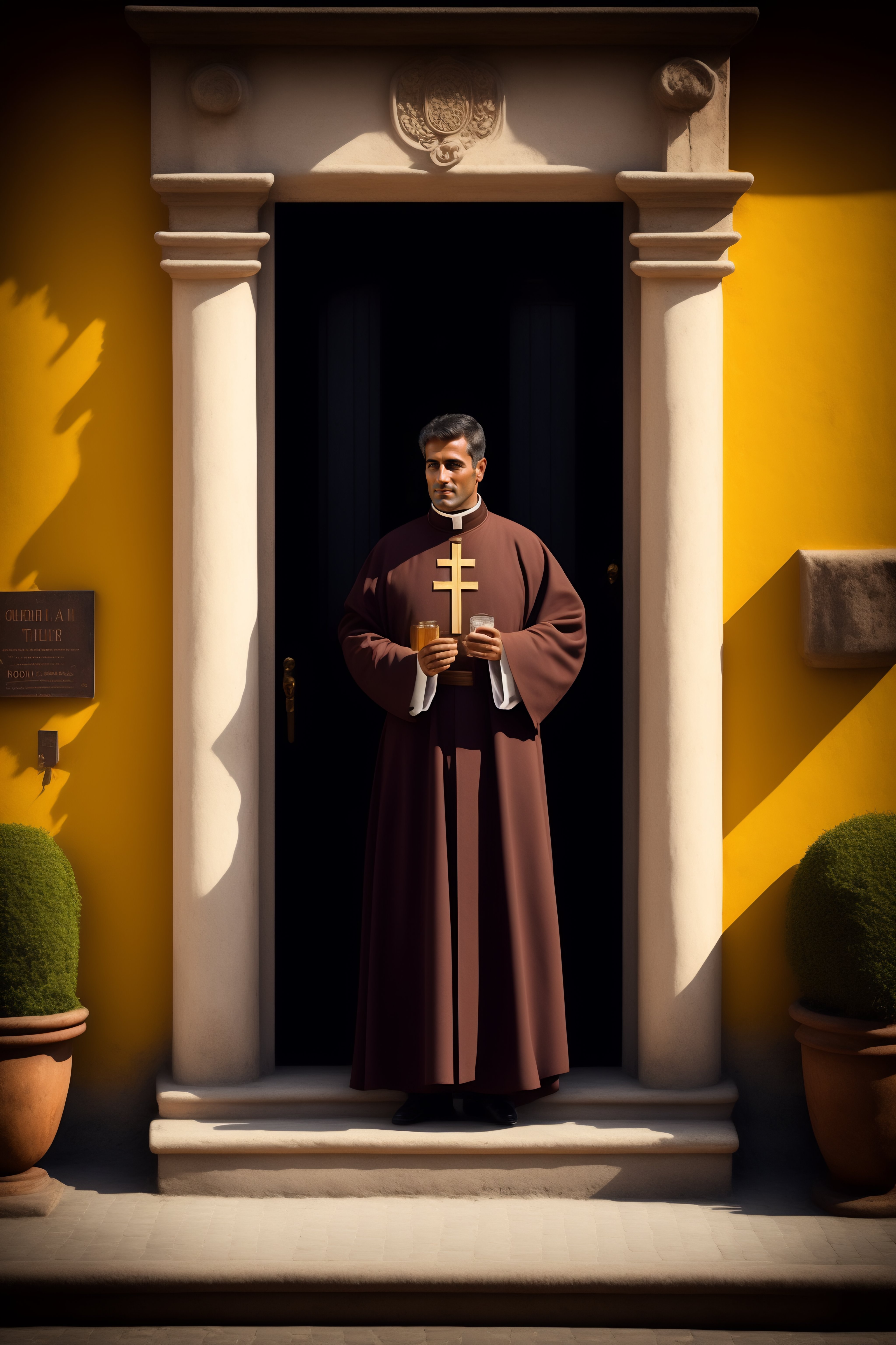 Lexica - Italian priest with short brown hair. Calm. With compassionate ...