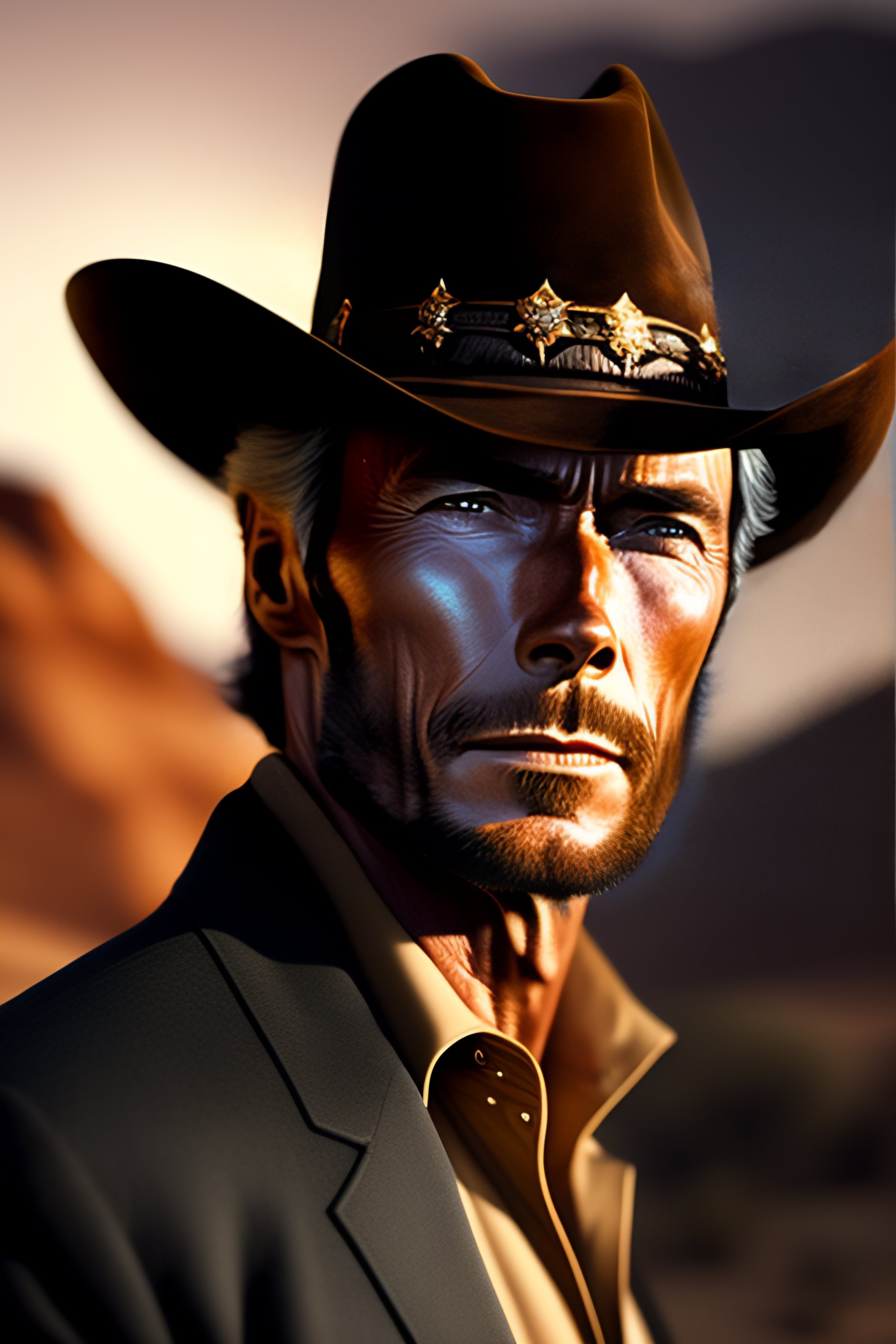 Lexica - Clint eastwood portrait shot of a western cowboy close-up in a ...