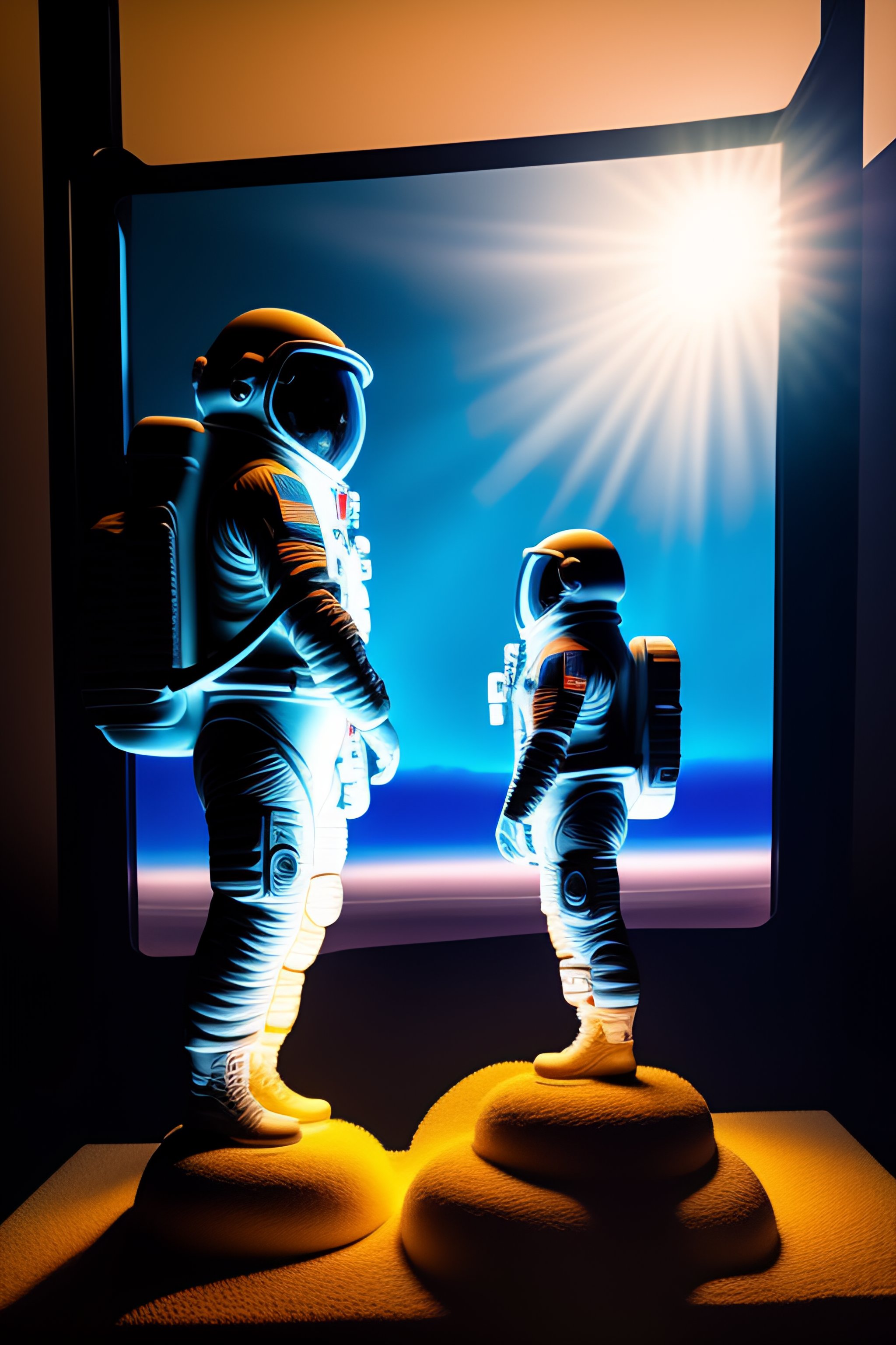 Lexica - Two astronauts bobblehead falling from the sky, down below ...