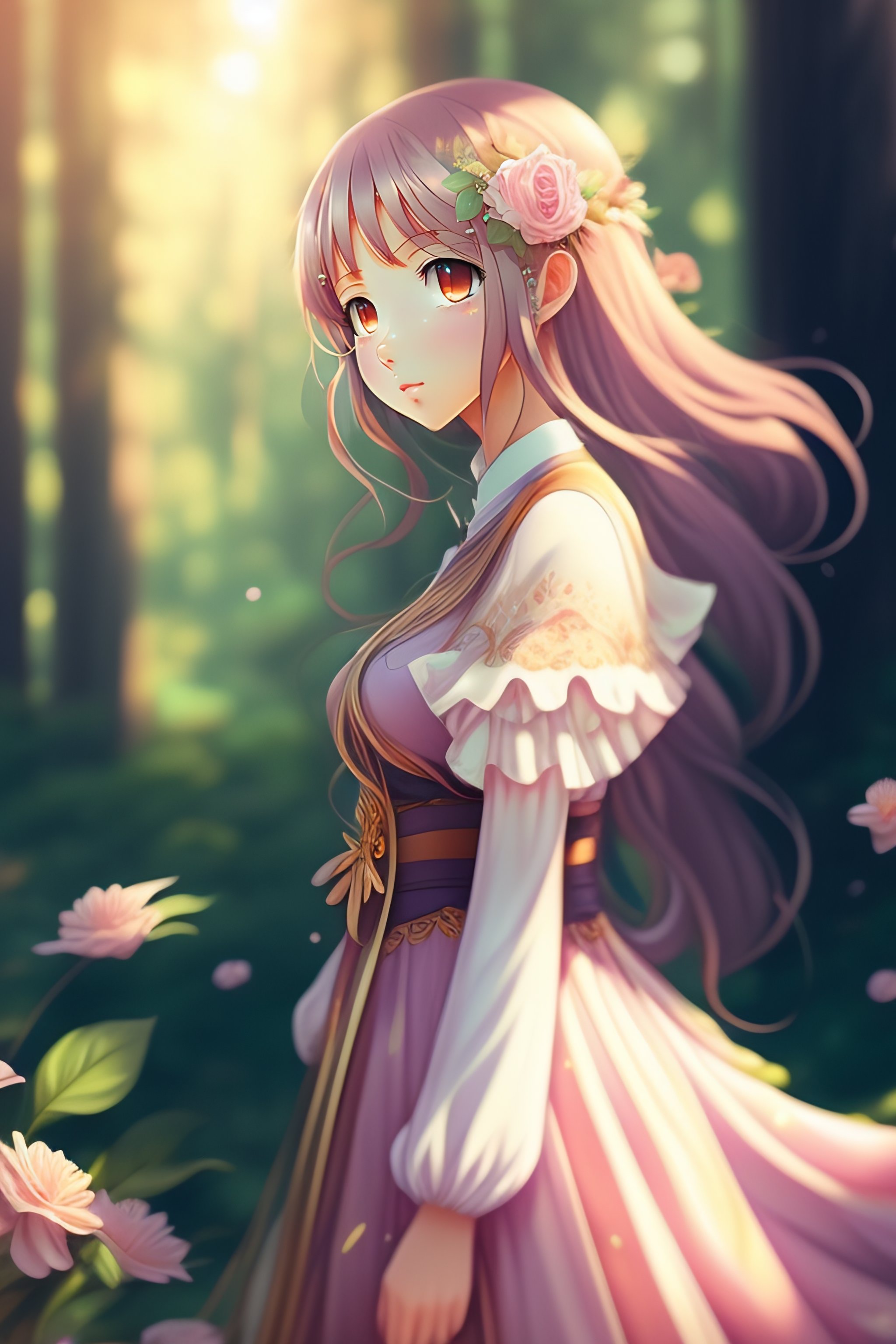 Lexica - Anime, sun and smooth wind, a forest, a girl looking sun, she ...