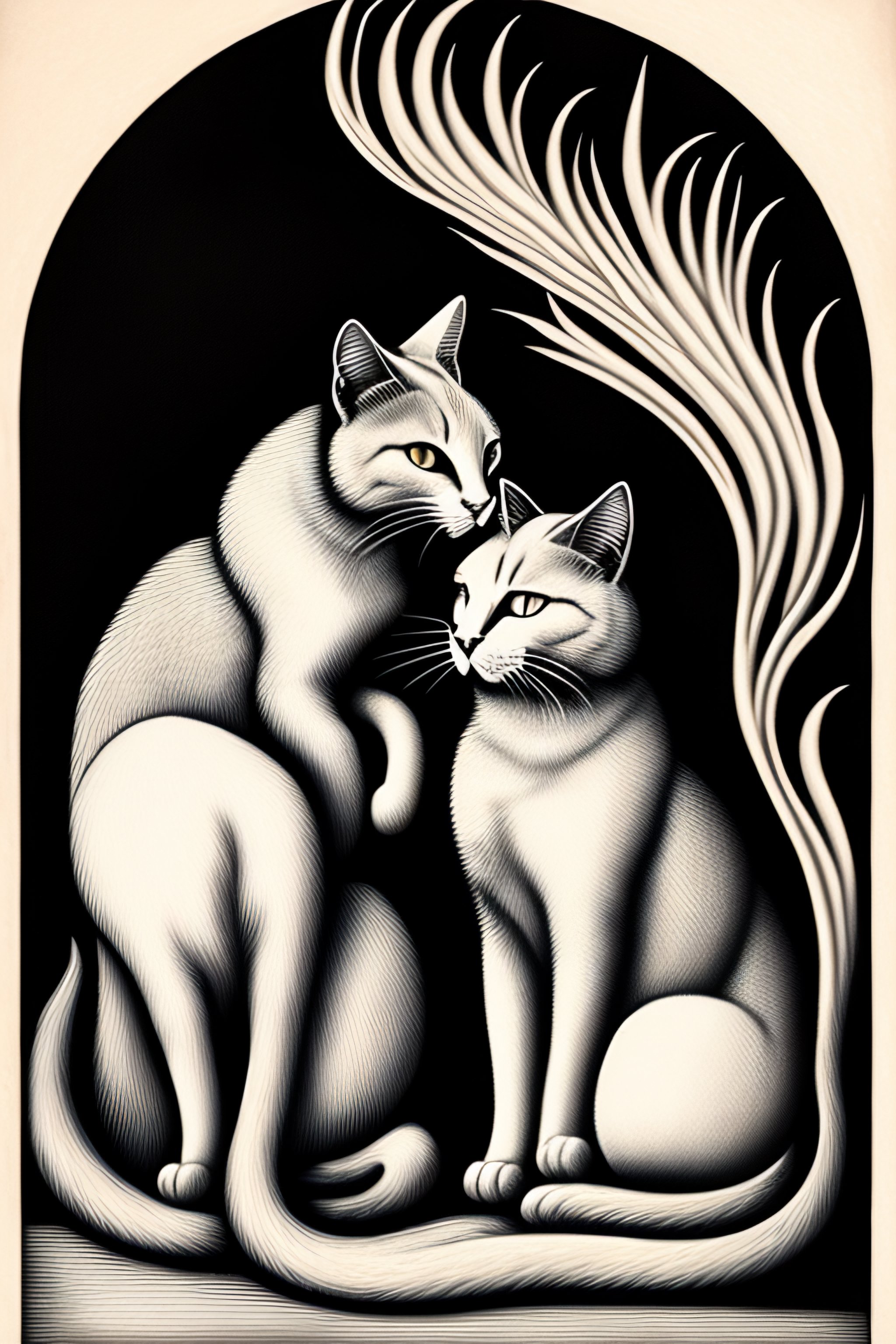 Lexica - 2 cats in love with flammes around them, ex libris medieval ...
