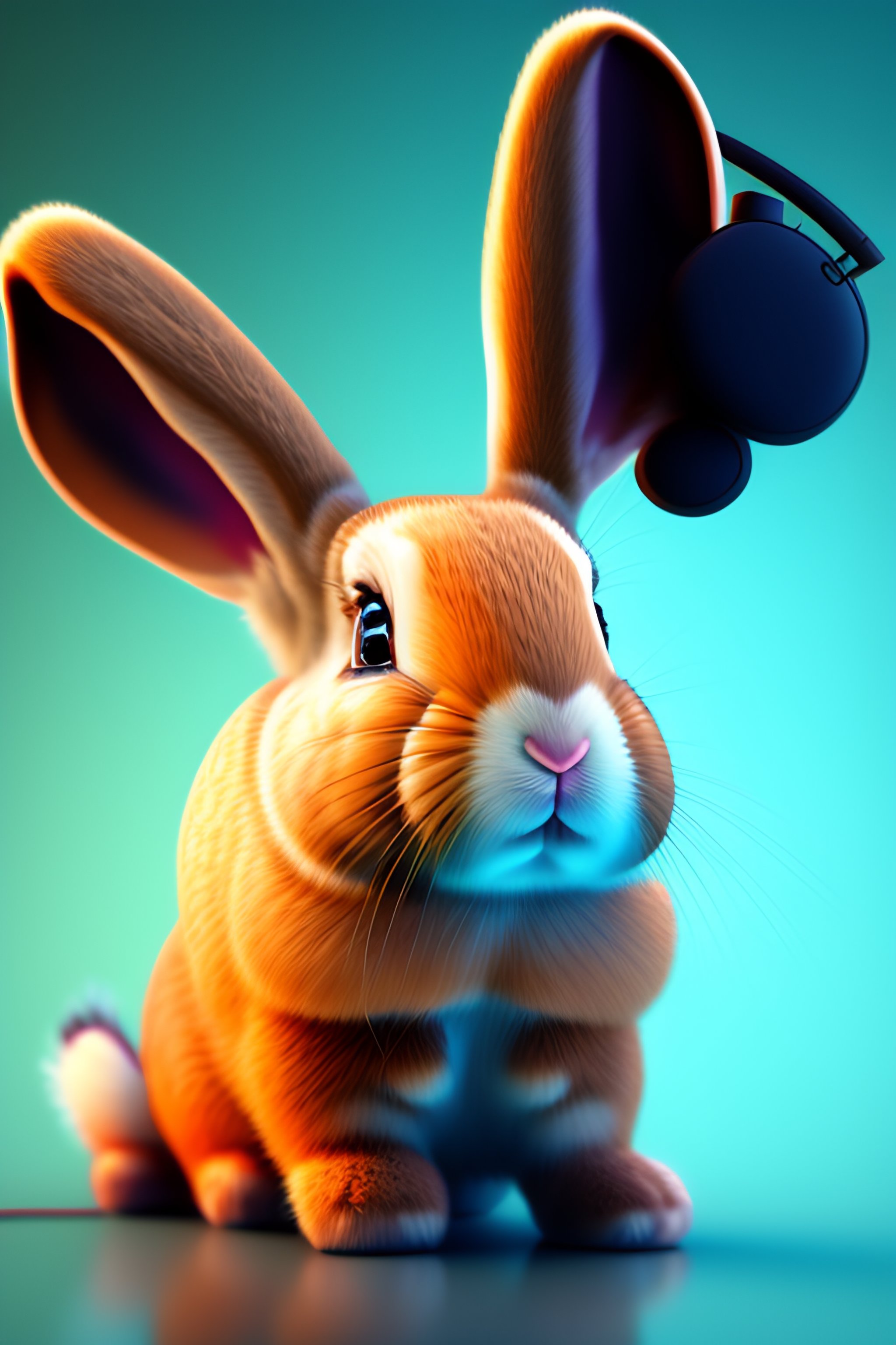 Lexica - Bunny with headphones on his ears, 3D rendering by Ron English ...