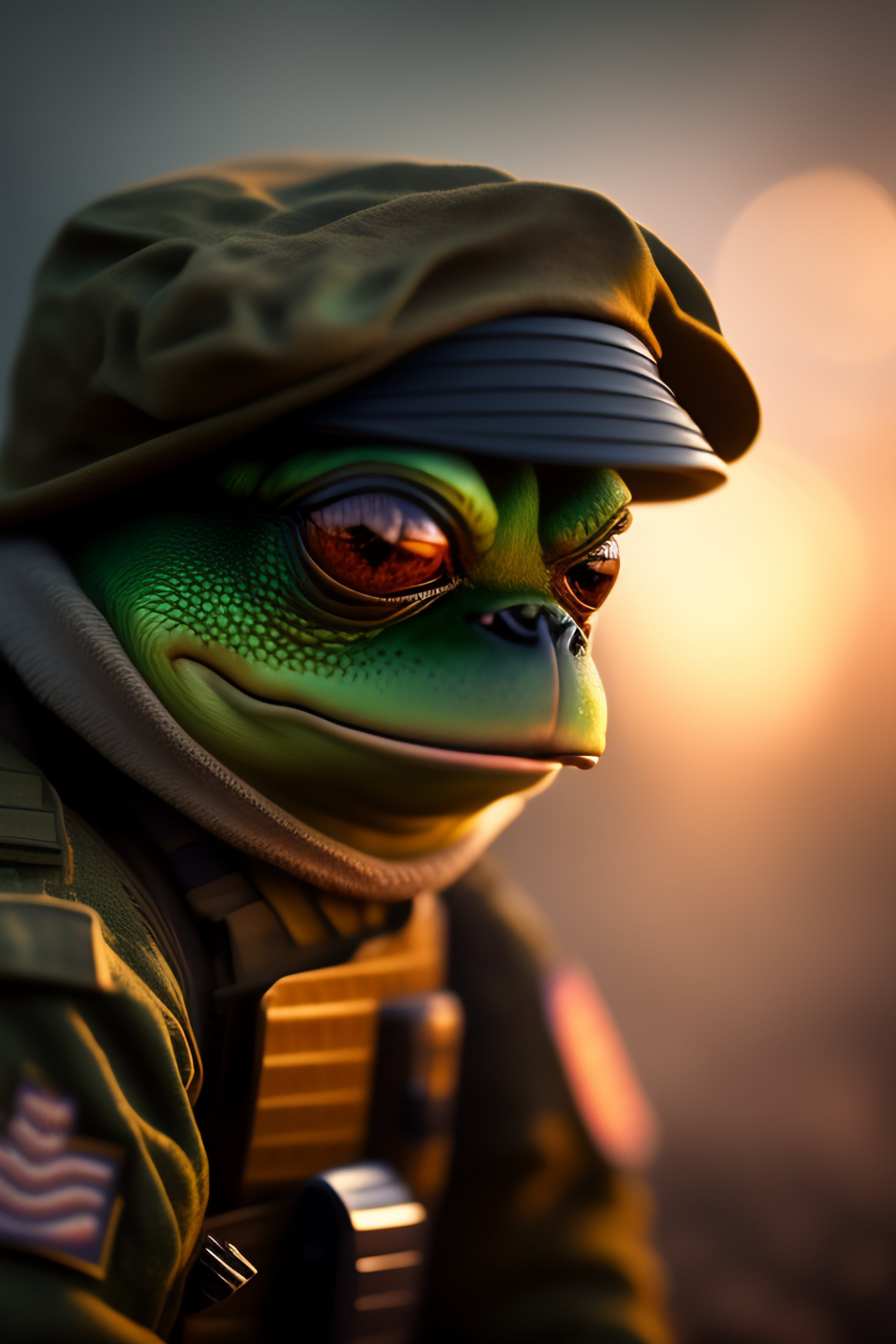 Lexica - An exhausted pepe the frog at the frontlines in the army at ...