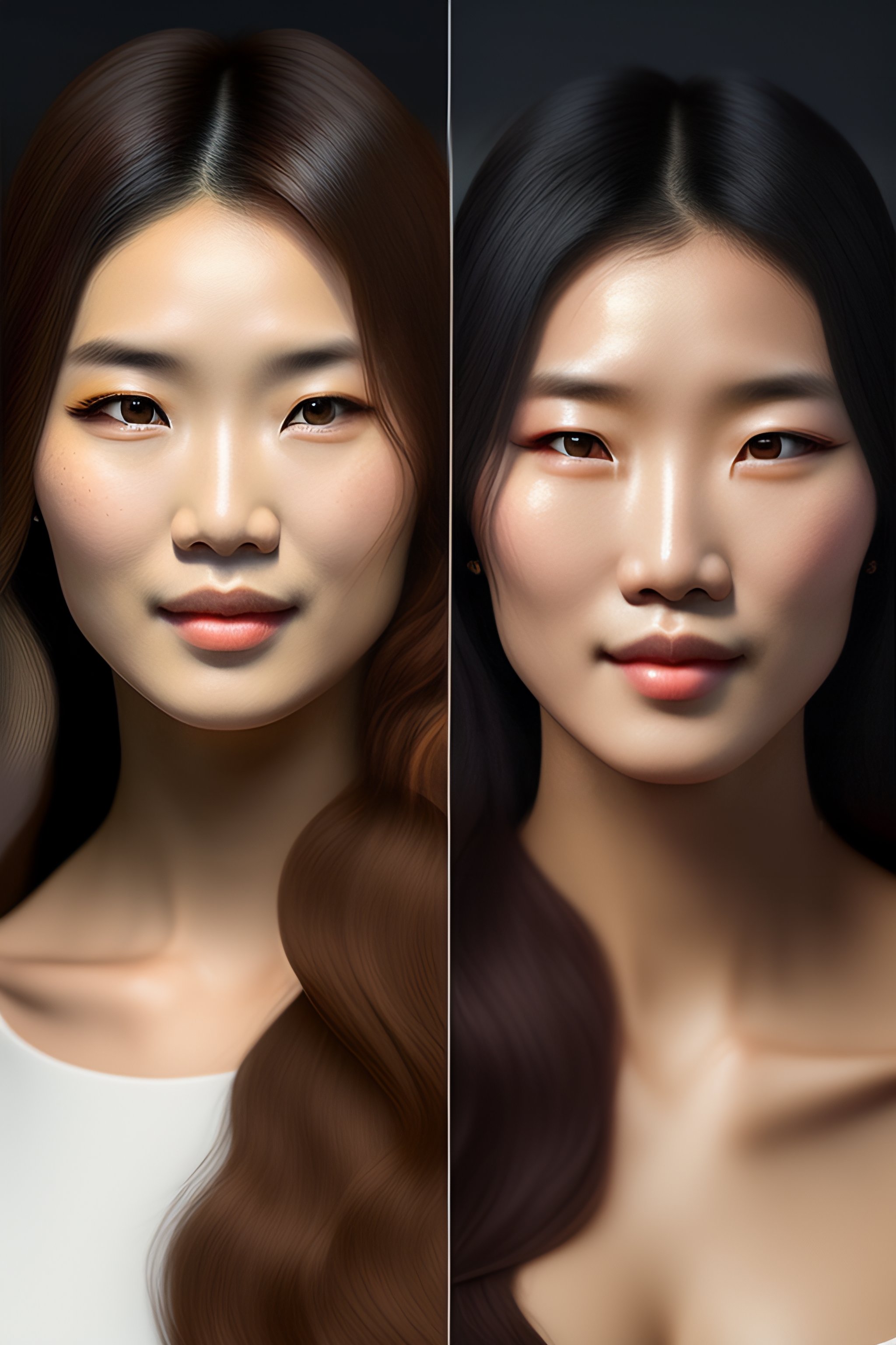 Lexica - Woman , round pretty nose , wavy long hair , , round eyes ...