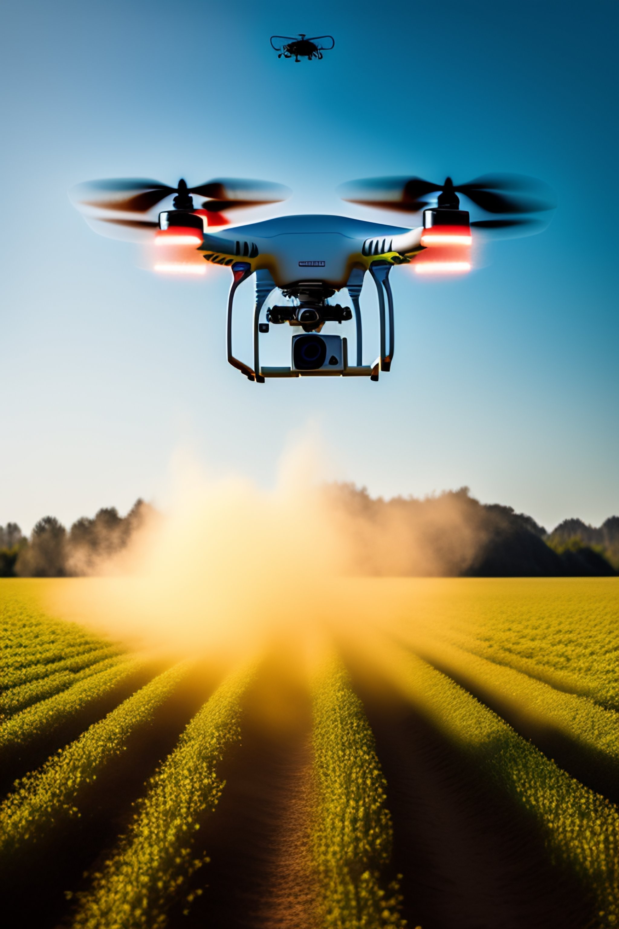 Lexica - Foto of a drone fertilizing a crop field