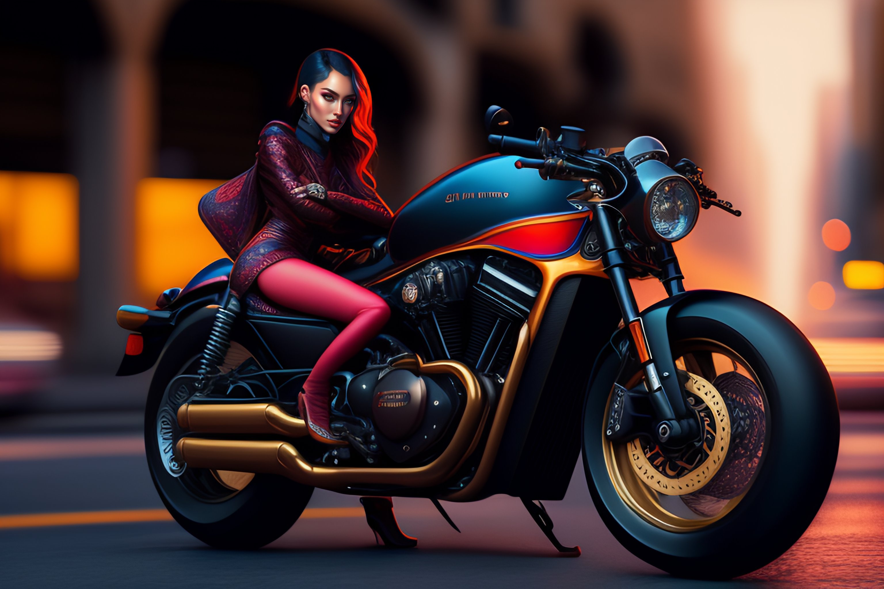 Lexica - Female model riding cafe racer motorcycle Concept art portrait ...