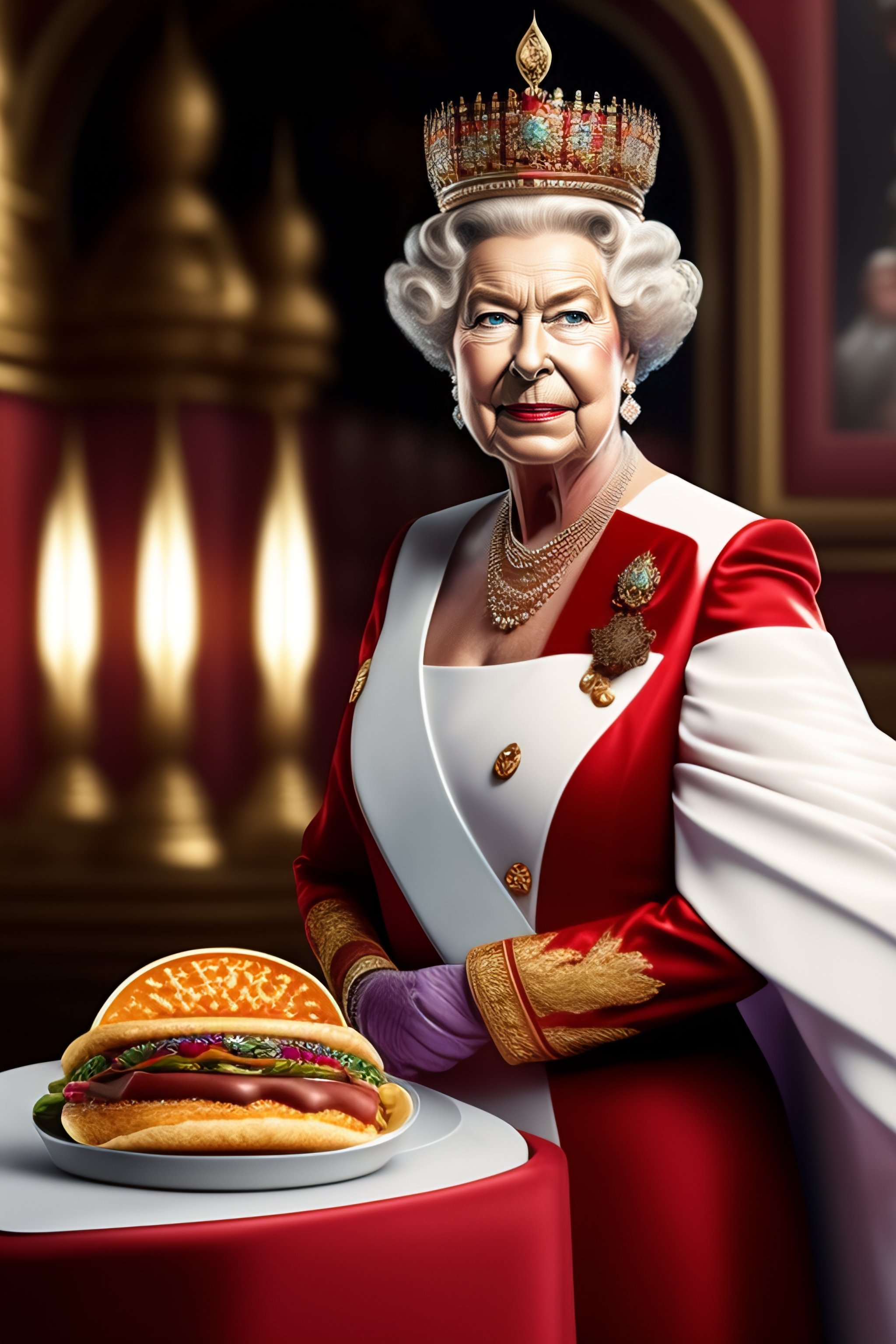 Lexica - Photorealistic portrait of queen Elizabeth taking orders at ...