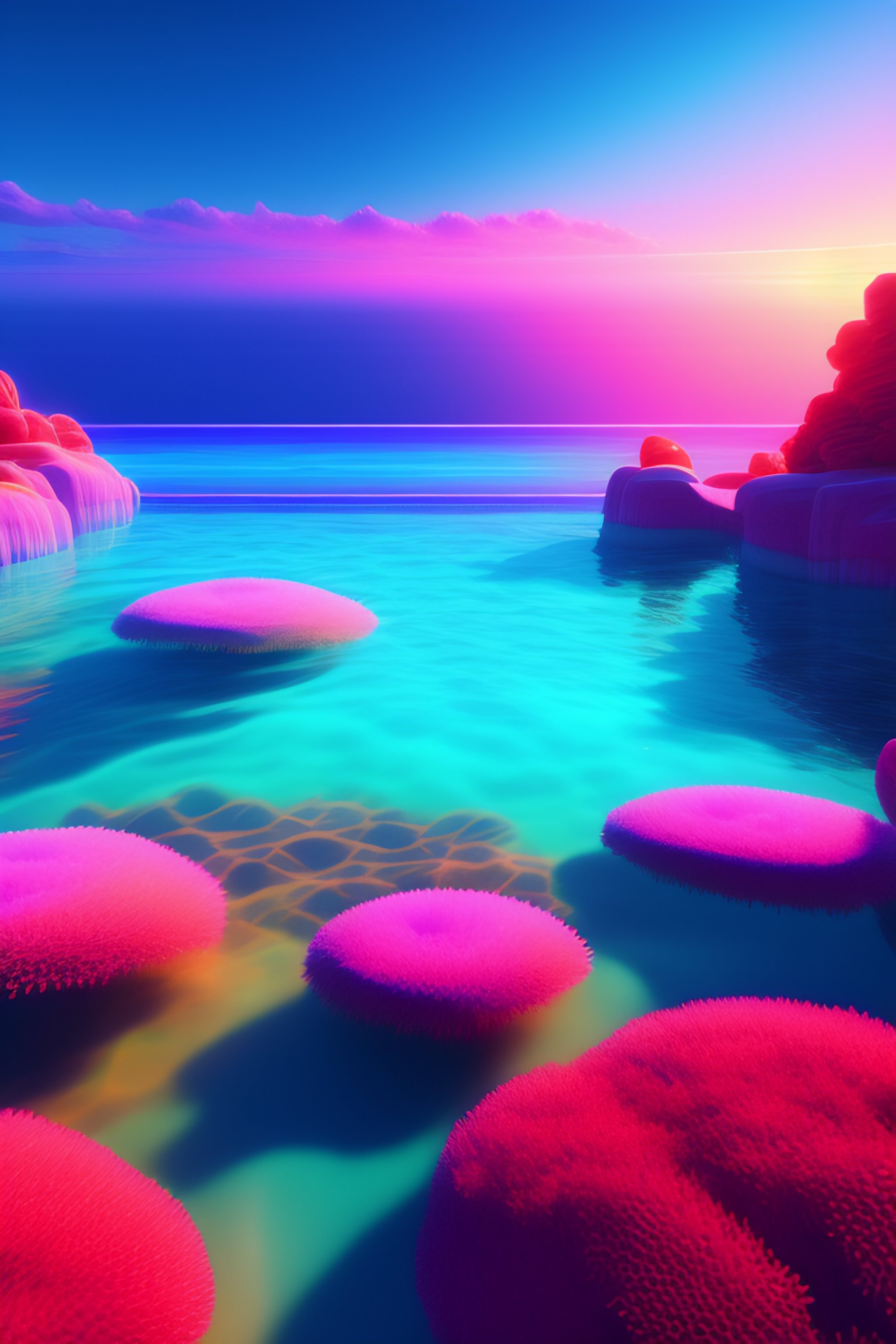 Lexica - Underwater neon coral reef landscape magical realism painting ...