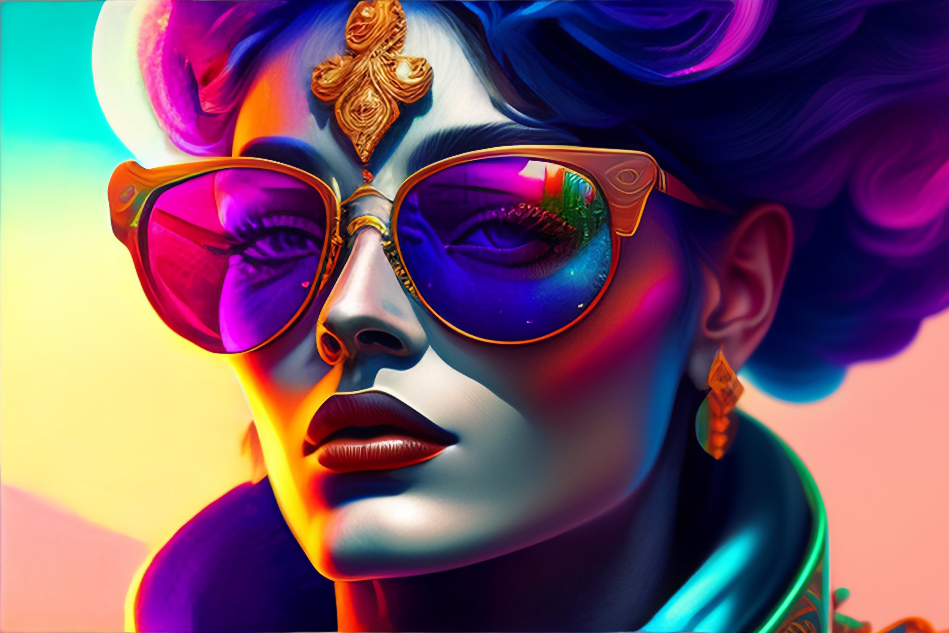 Lexica - An extremely psychedelic portrait of a Neptuno with sunglasses ...