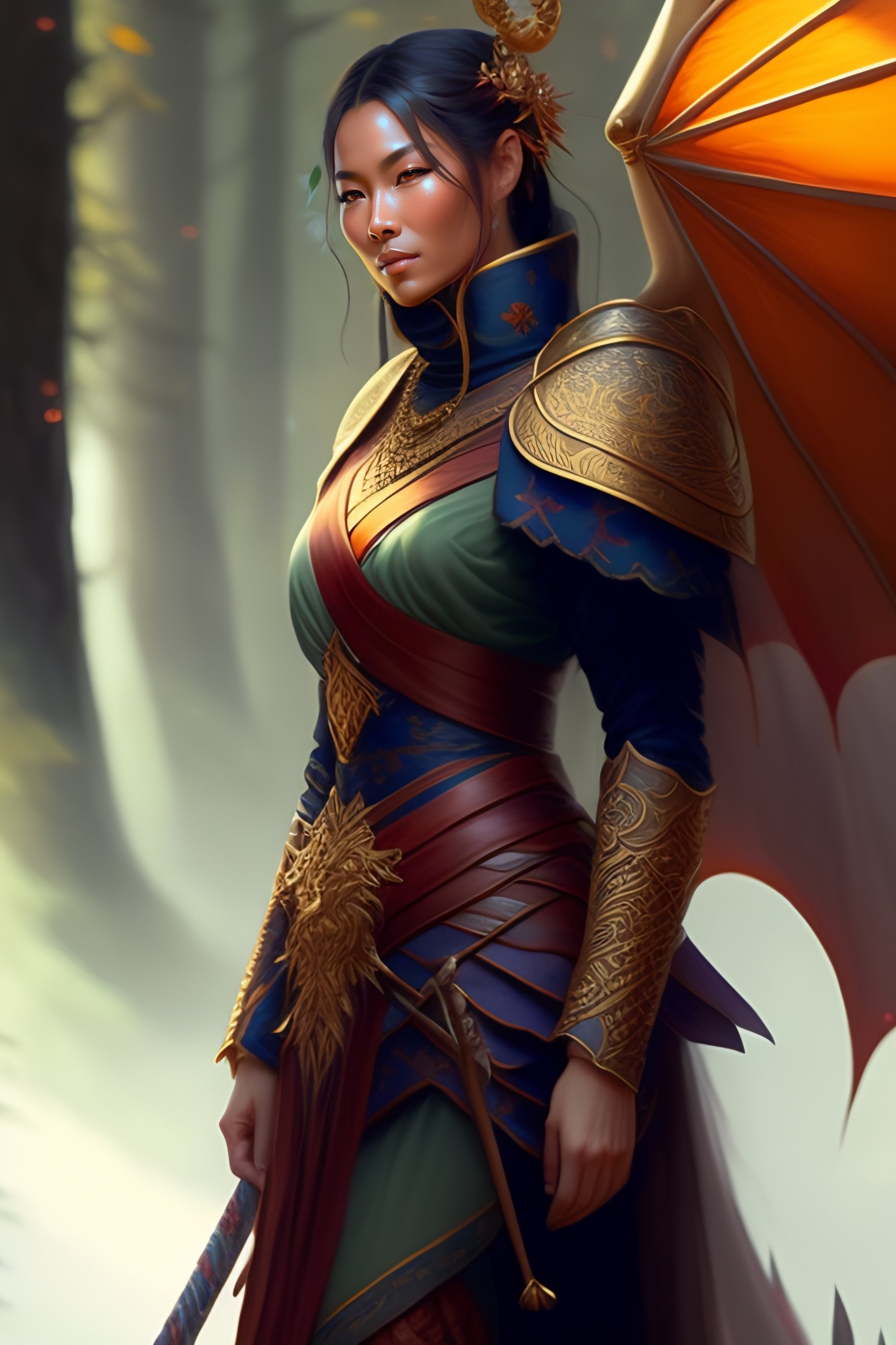 Lexica - Anthropomorphic dragon wearing samurai clothes, soft draconic ...