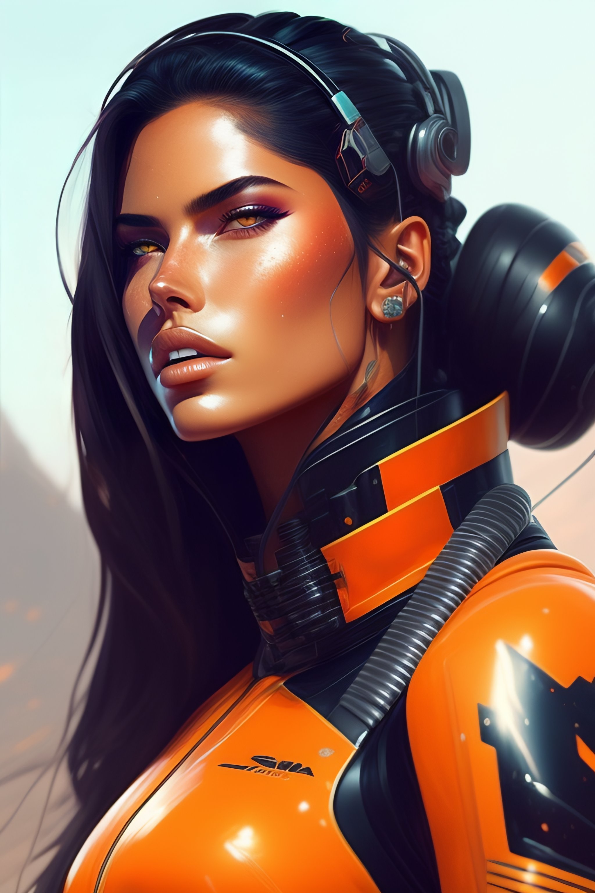 Lexica - A ultradetailed beautiful panting of a stylish Adriana lima cyborg girl, by conrad ...