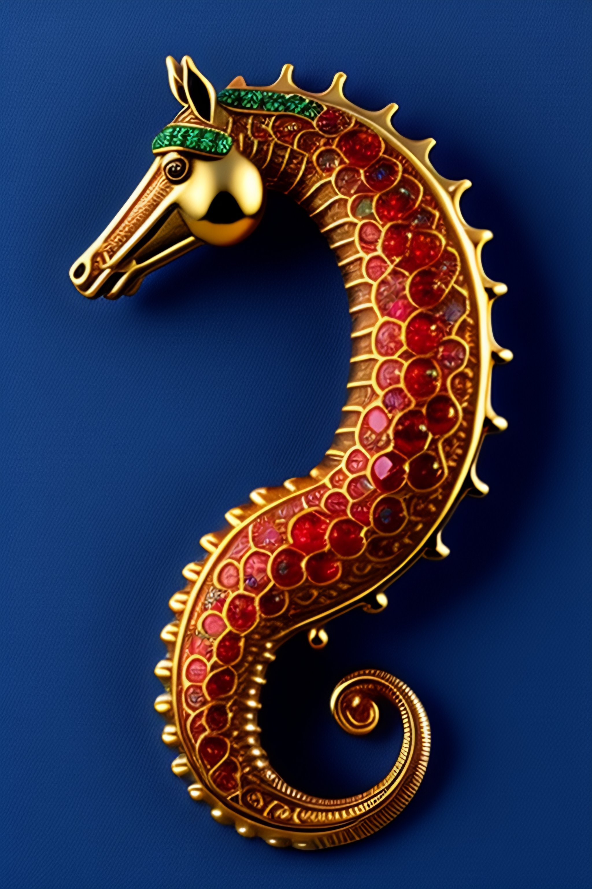 Lexica - Intricate seahorse jewelry with emerald belly and ruby etched ...