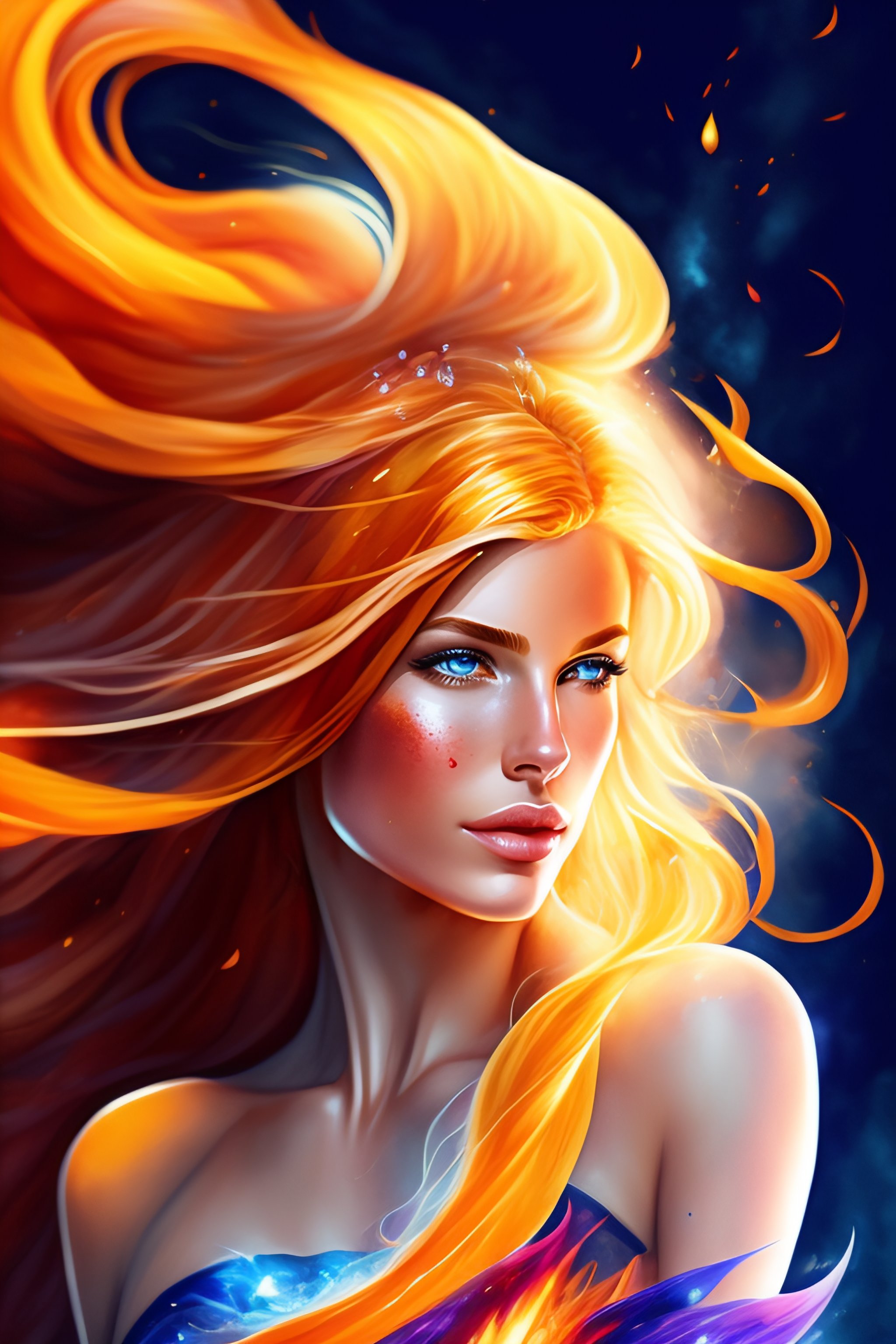 Lexica - Watercolor style, beautiful blond witch fighting deamon ...