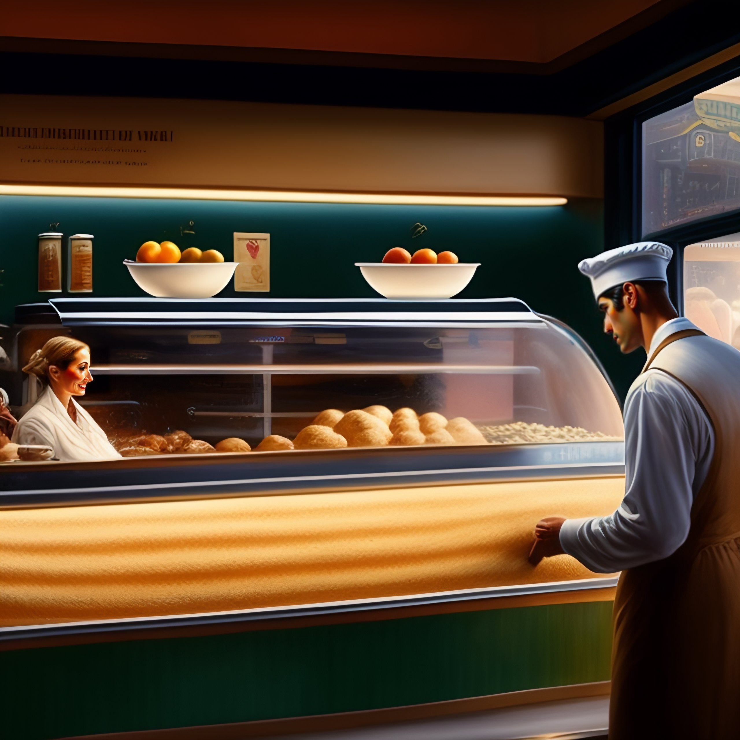 Lexica - A realistic view inside of a sandwich shop with server taking ...
