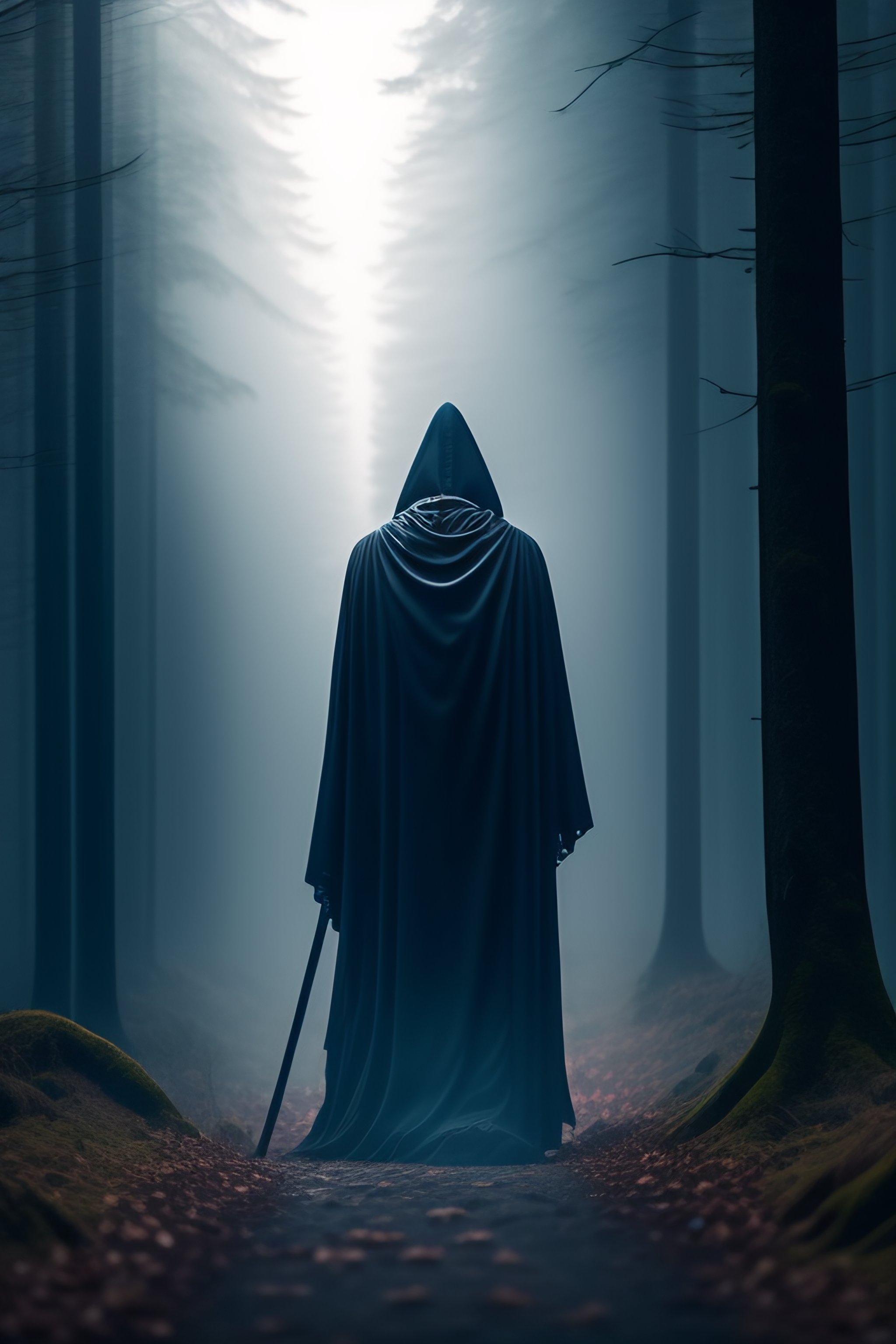 Lexica - Grim reaper, full body, skeleton face, foggy forrest, scary ...