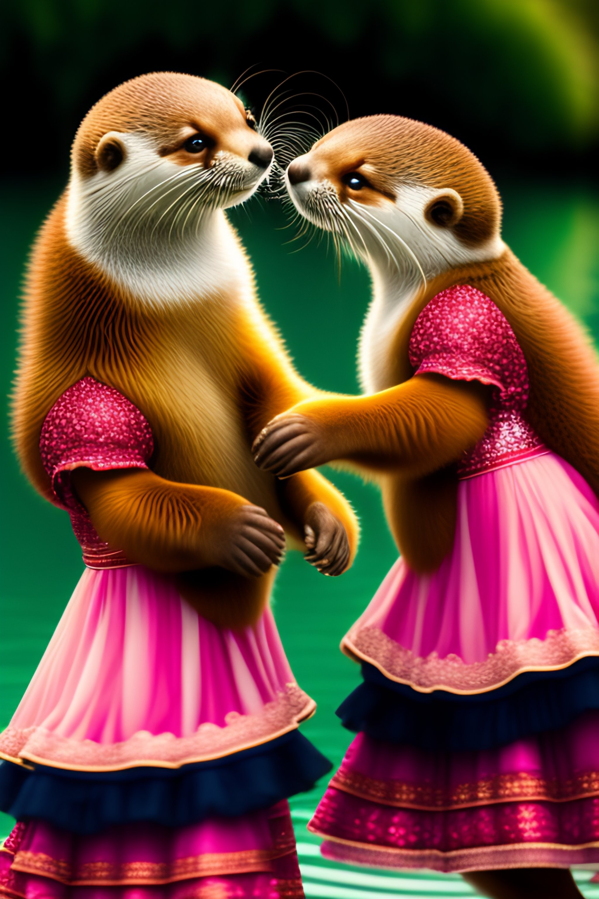 Lexica - A close-up picture of two cute fluffy otters dancing while ...