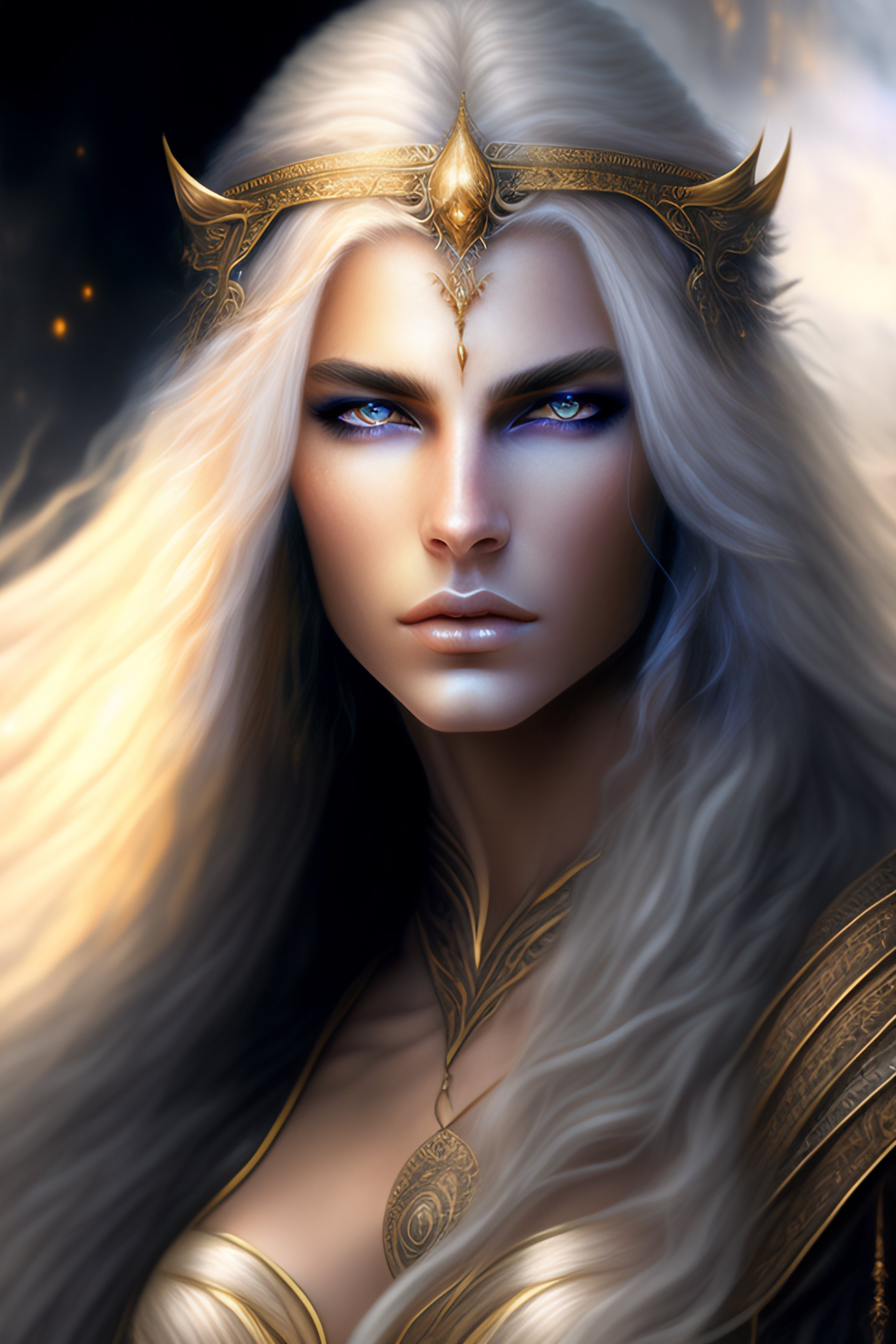 Lexica - Goldeneyed godess with long white hair, art by luis royo ...